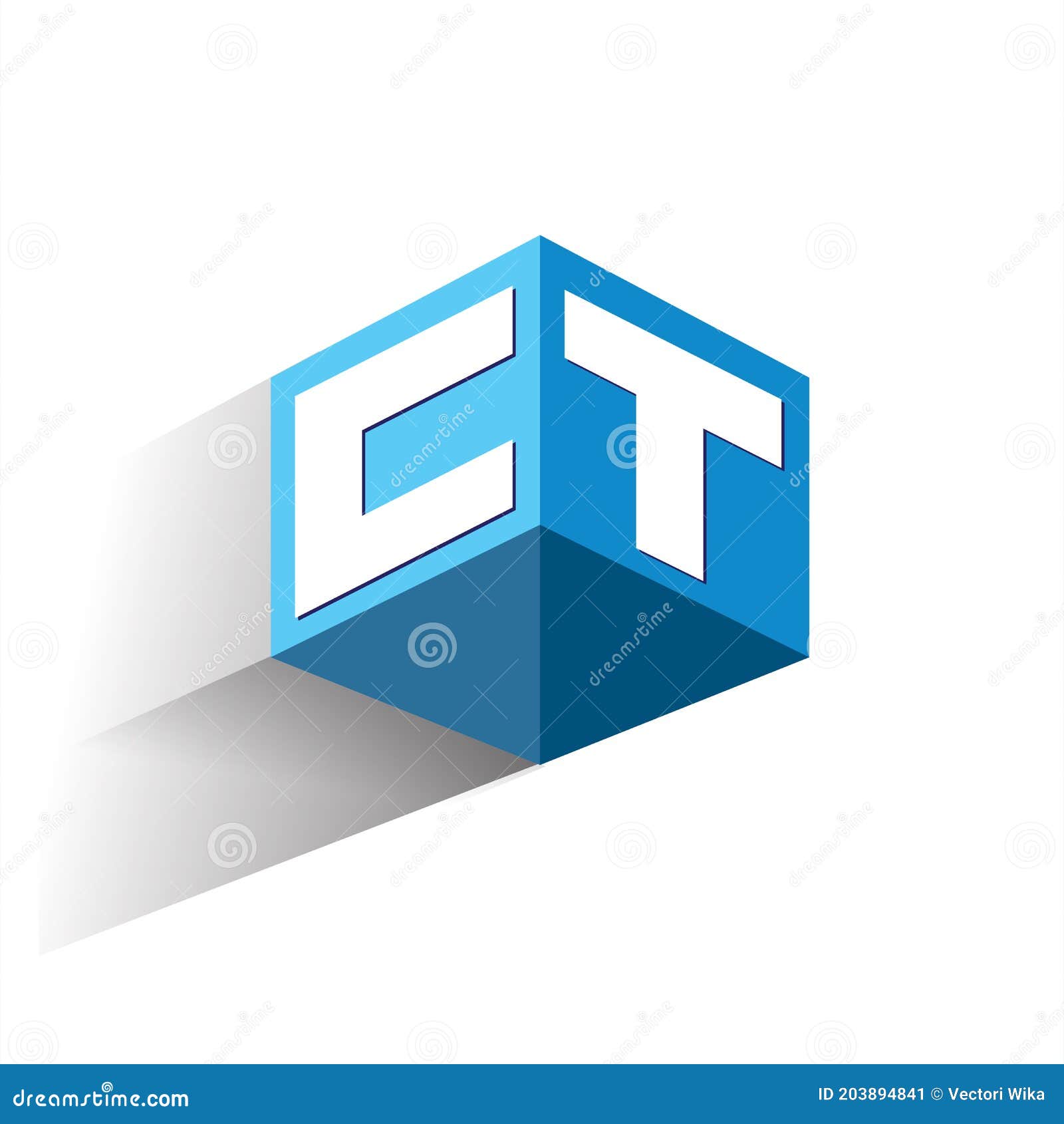 Letter CT Logo in Hexagon Shape and Blue Background, Cube Logo with ...