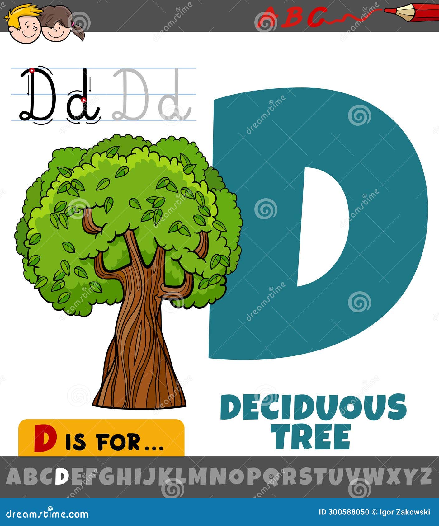 Letter D from Alphabet with Cartoon Deciduous Tree Stock Vector ...