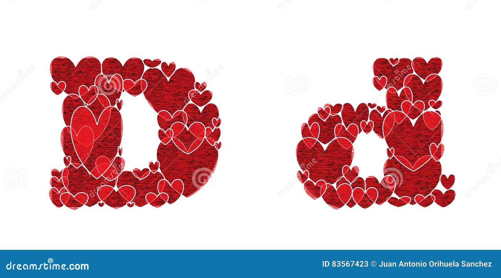 Letter D of Alphabet Made from Hearts Stock Illustration - Illustration ...