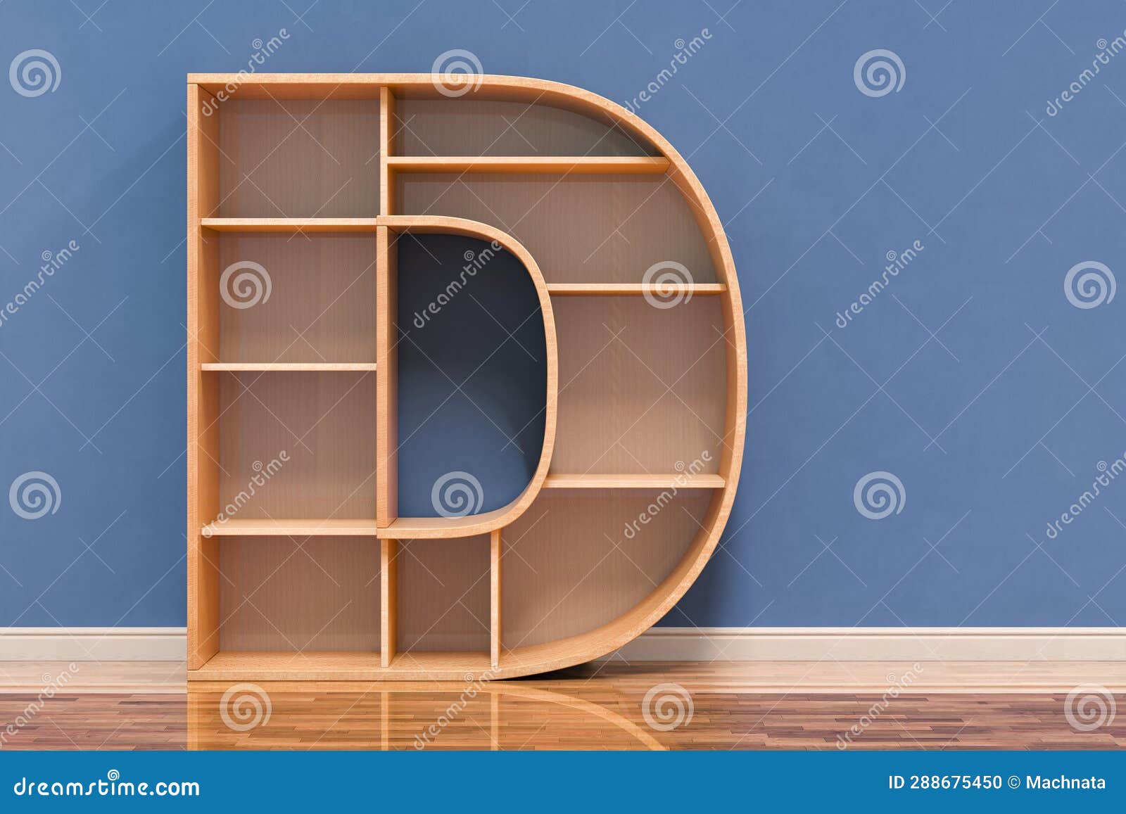 Letter D As Bookshelf in Interior, 3D Rendering Stock Illustration ...