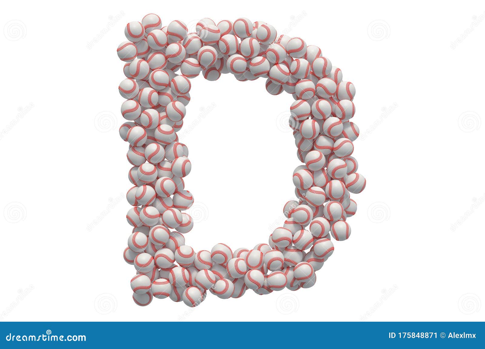Letter D from Baseball Balls, 3D Rendering Stock Illustration ...