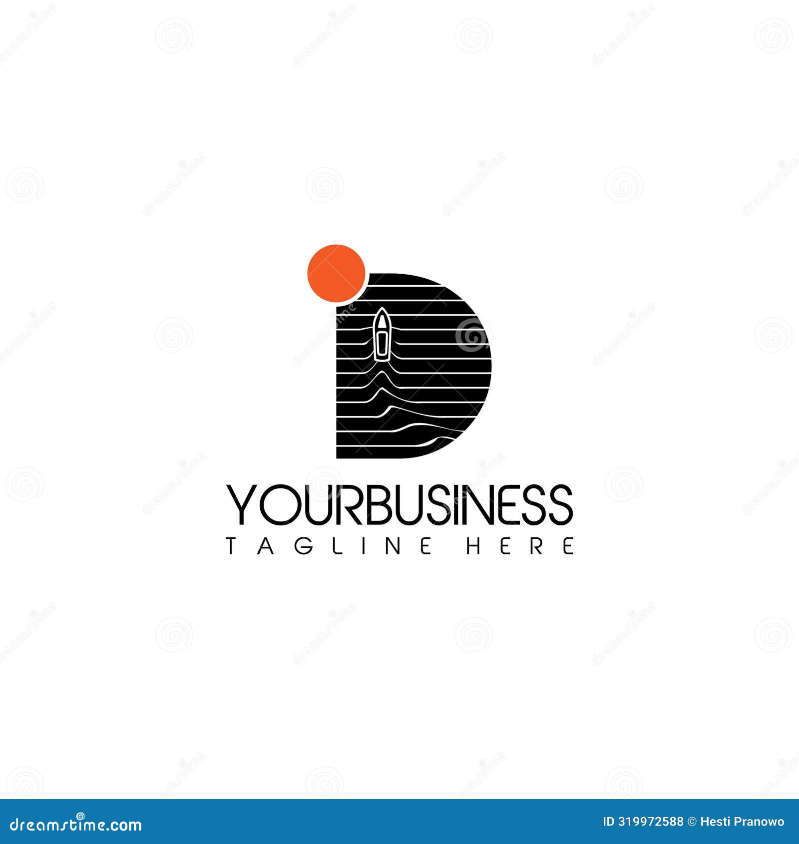 Letter D with Boat in the Ocean Outline Style for Element Design Stock ...