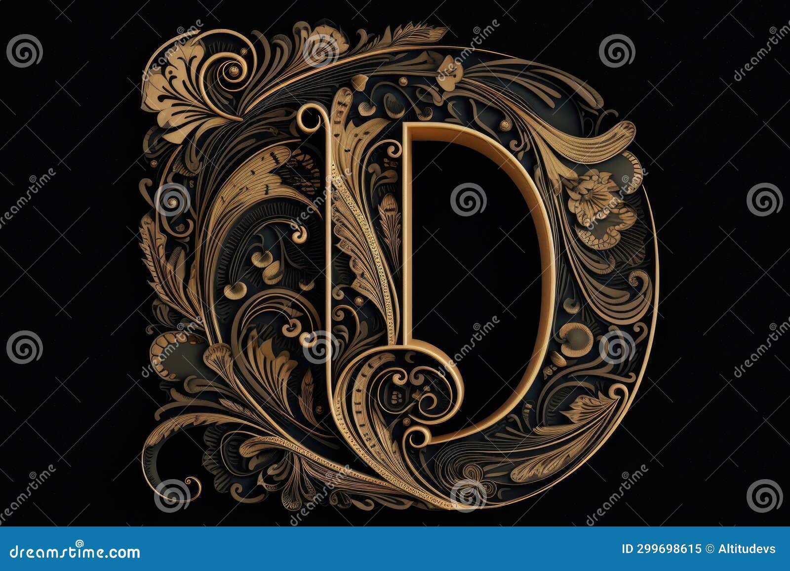 Letter D, Calligraphic Style, on Black Background Stock Image - Image ...