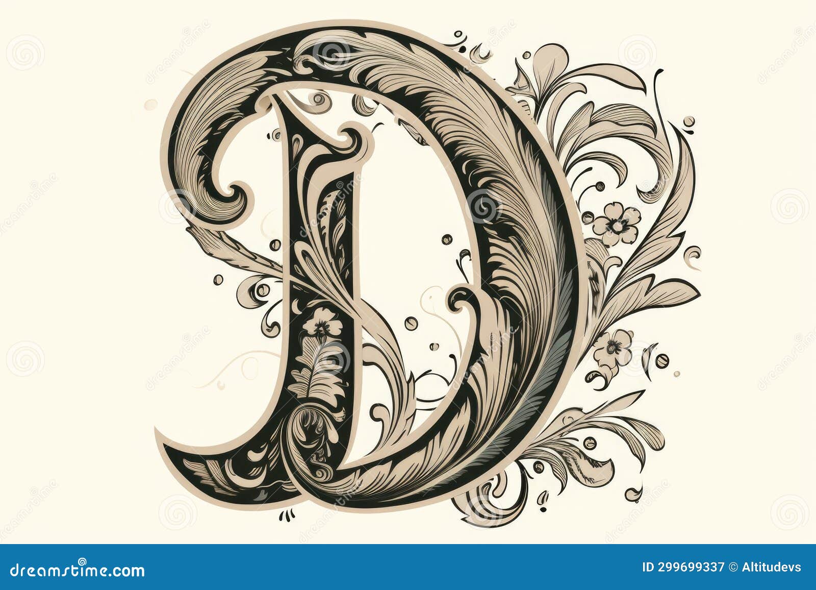Letter D, Calligraphic Style, on White Background Stock Image - Image ...