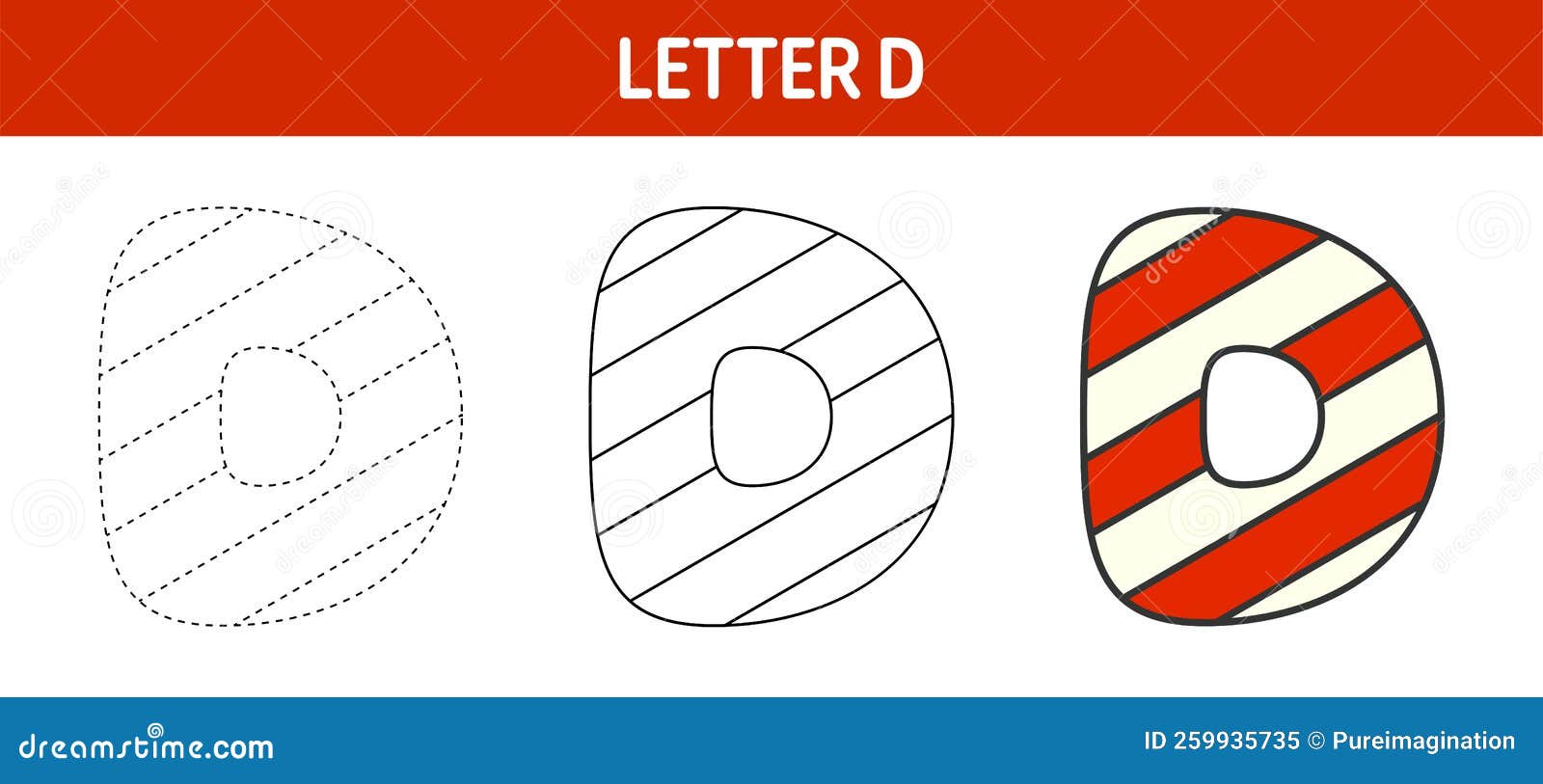 Letter D Candy Cane, Tracing and Coloring Worksheet for Kids Stock ...