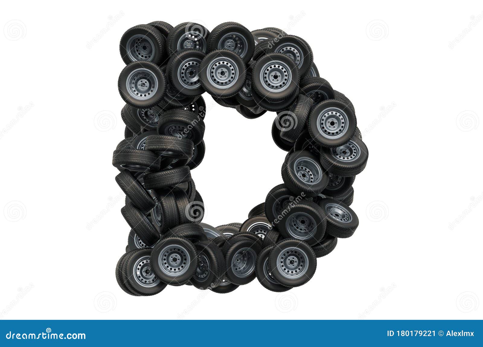 Letter D from Car Wheels, 3D Rendering Stock Illustration ...