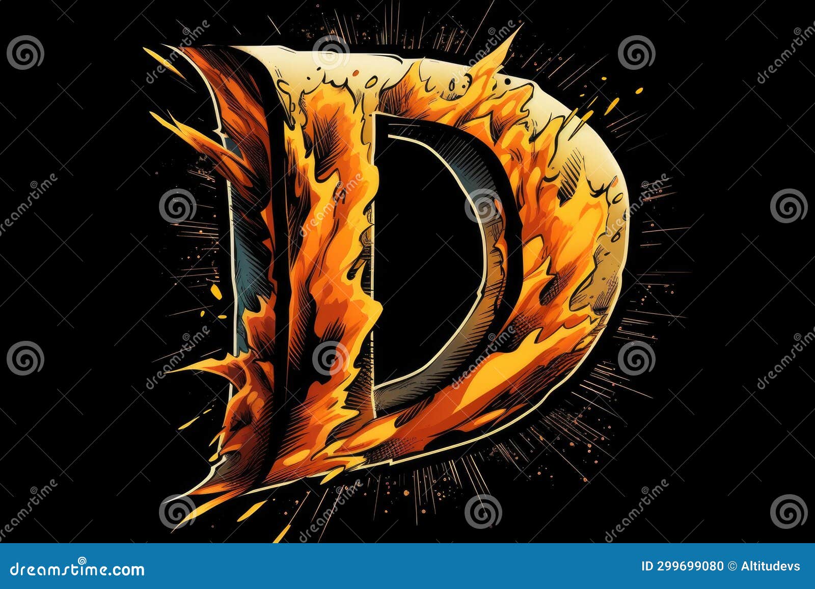 Letter D, Comic Book Style, on Black Background Stock Photo - Image of ...
