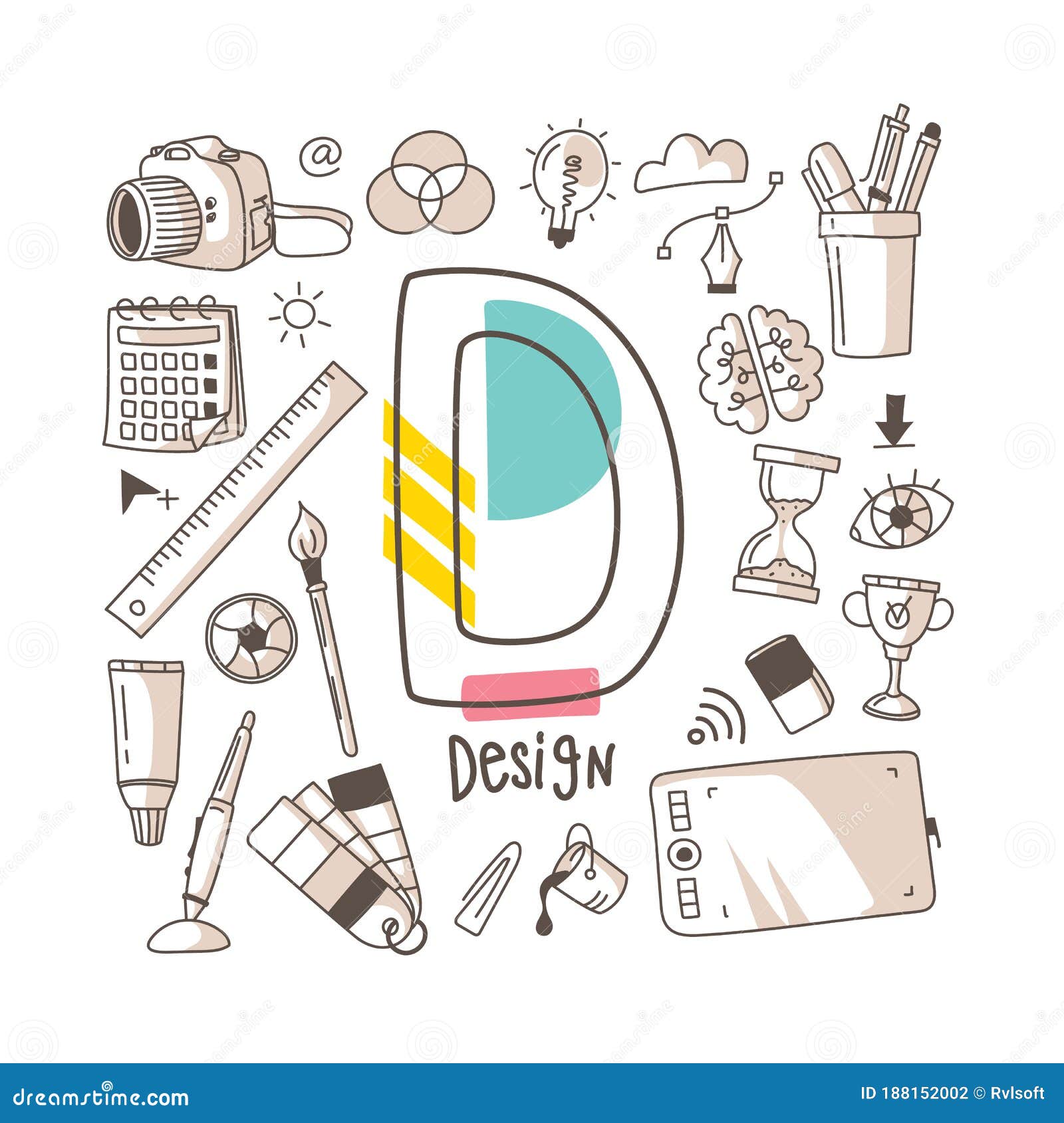 Letter D - Design, Cute Alphabet Series in Doodle Style Stock Vector ...