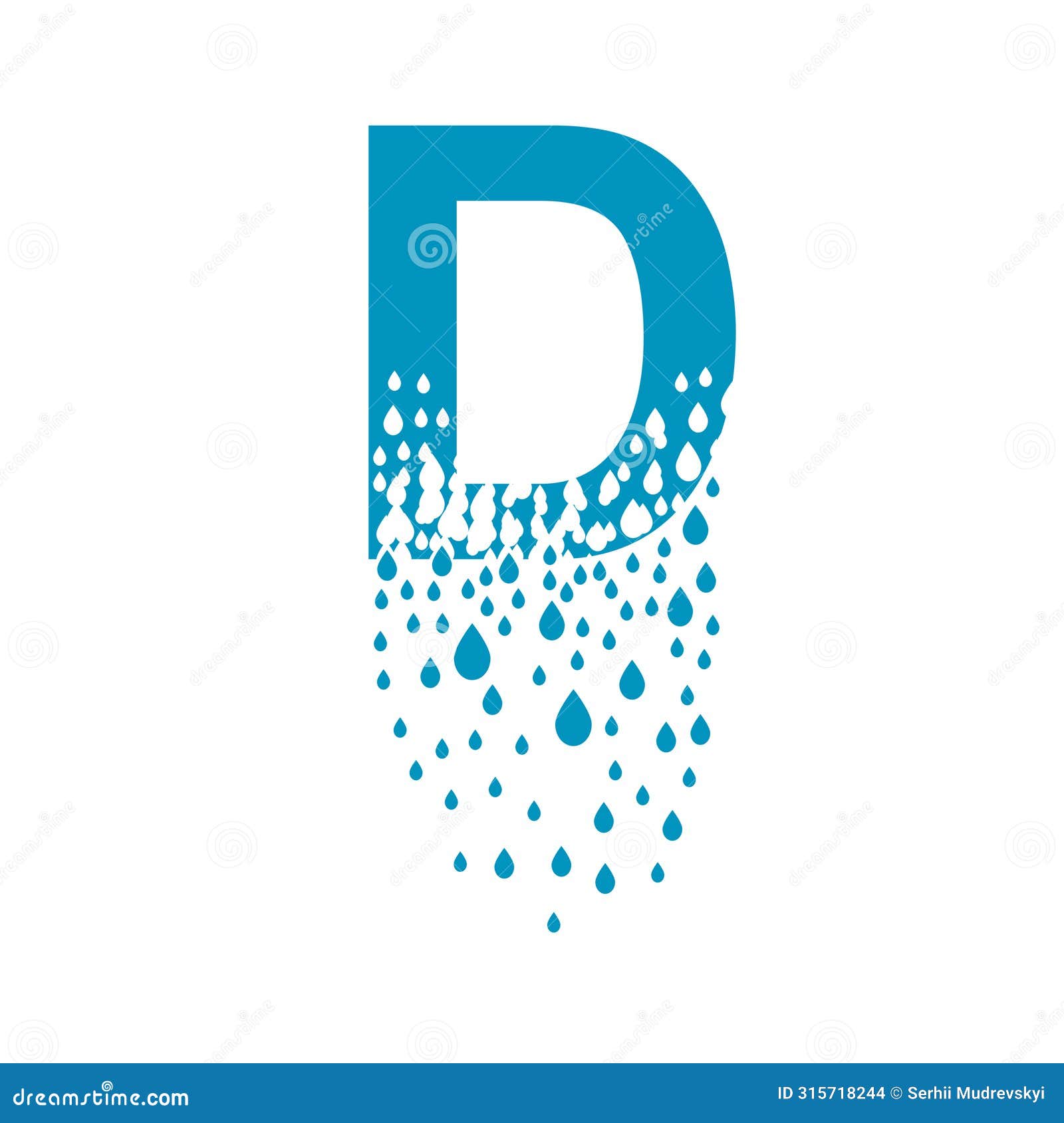 The Letter D Dissolves into Droplets. Drops of Liquid Fall Out As ...
