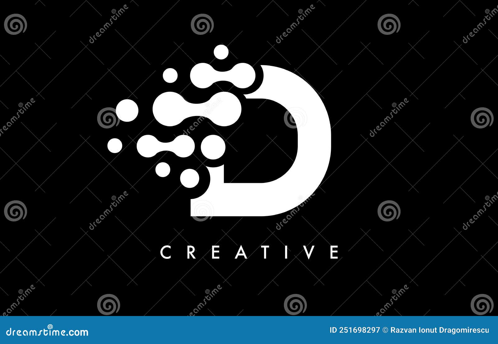 Letter D Dots Logo Design with Black and White Colors on Black ...