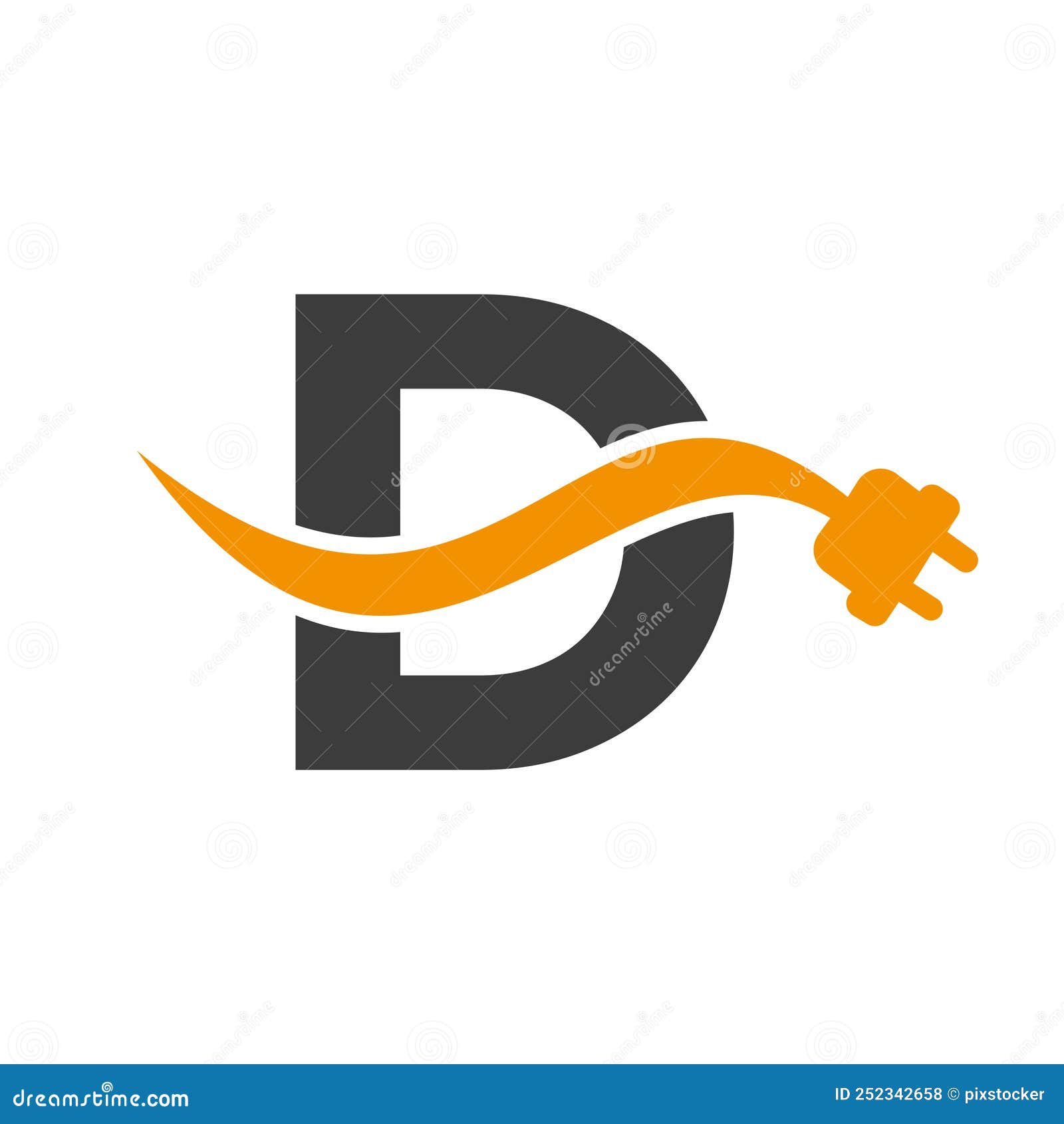 Letter D Electricity or Electrical Logo Concept with Electric Plug ...