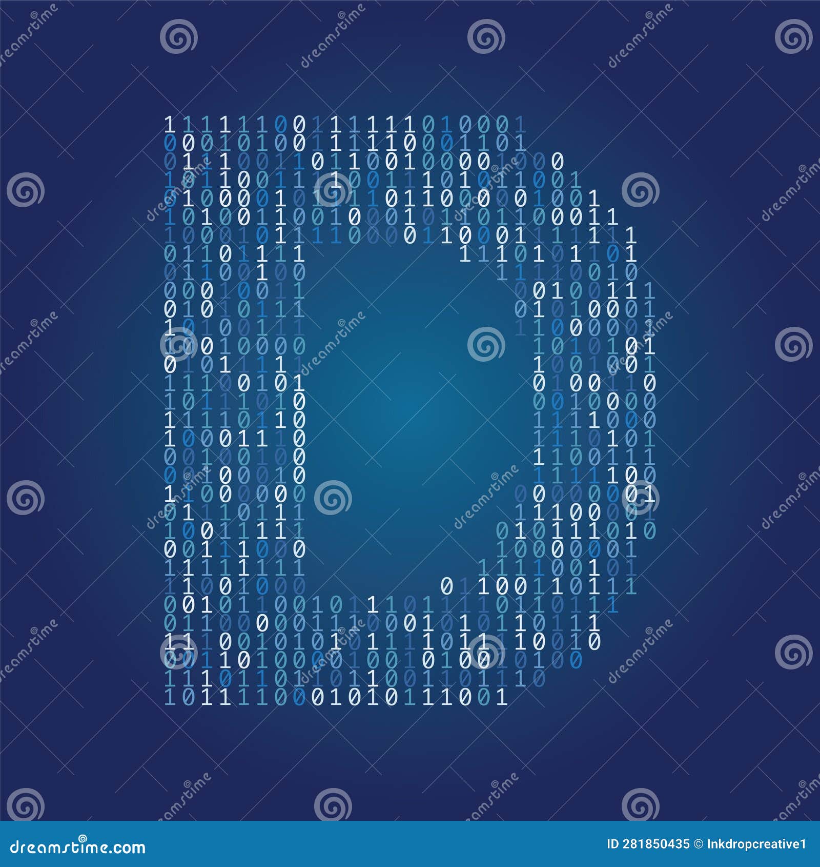 Letter D Font Made from Binary Code Digits on a Dark Blue Background ...