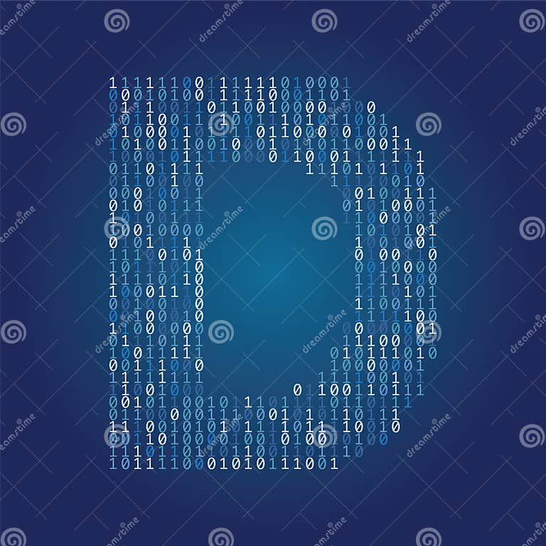 Letter D Font Made from Binary Code Digits on a Dark Blue Background ...