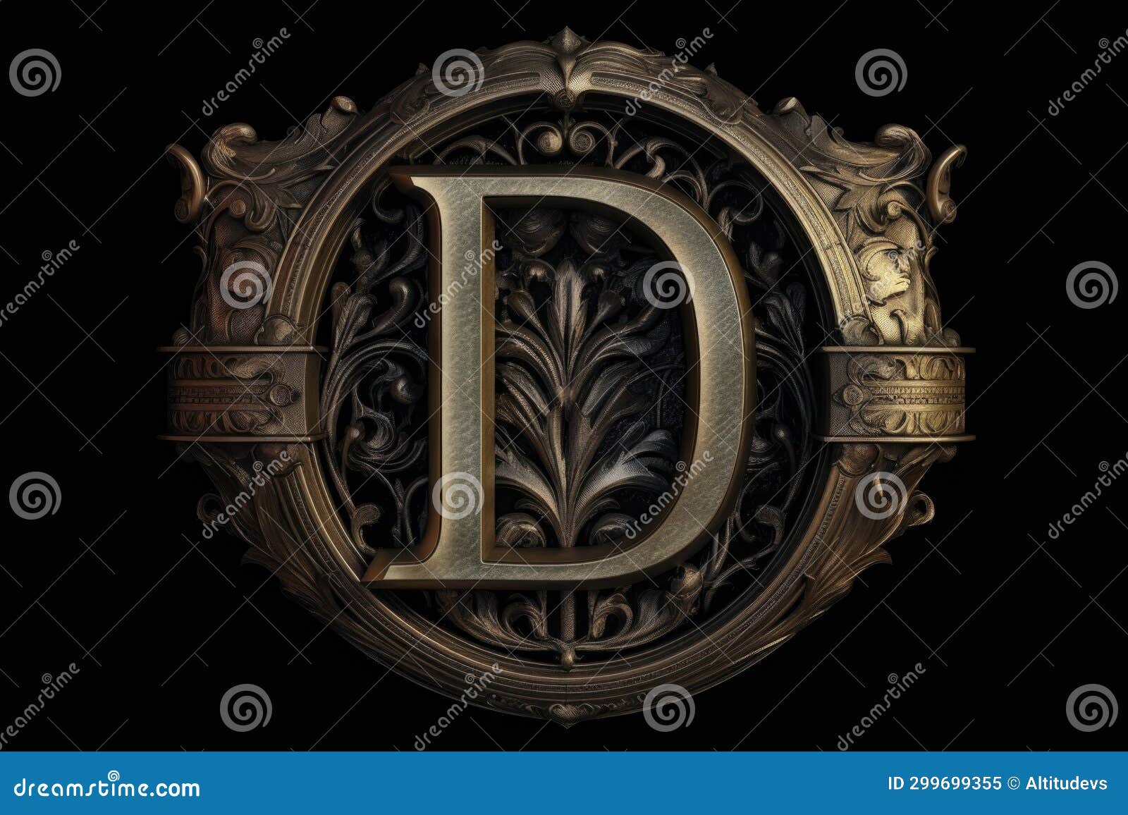 Letter D, Gothic Style, on Black Background Stock Image - Image of font ...