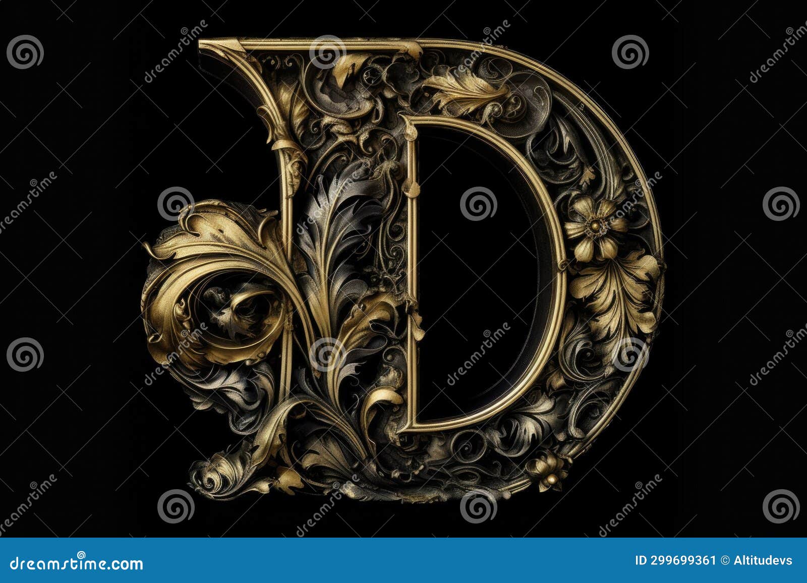 Letter D, Gothic Style, on Black Background Stock Illustration ...