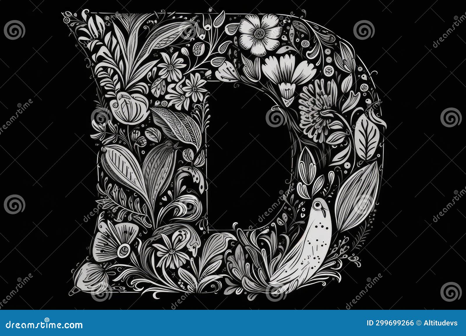 Letter D, Hand-drawn Doodle Style, on Black Background Stock Photo ...