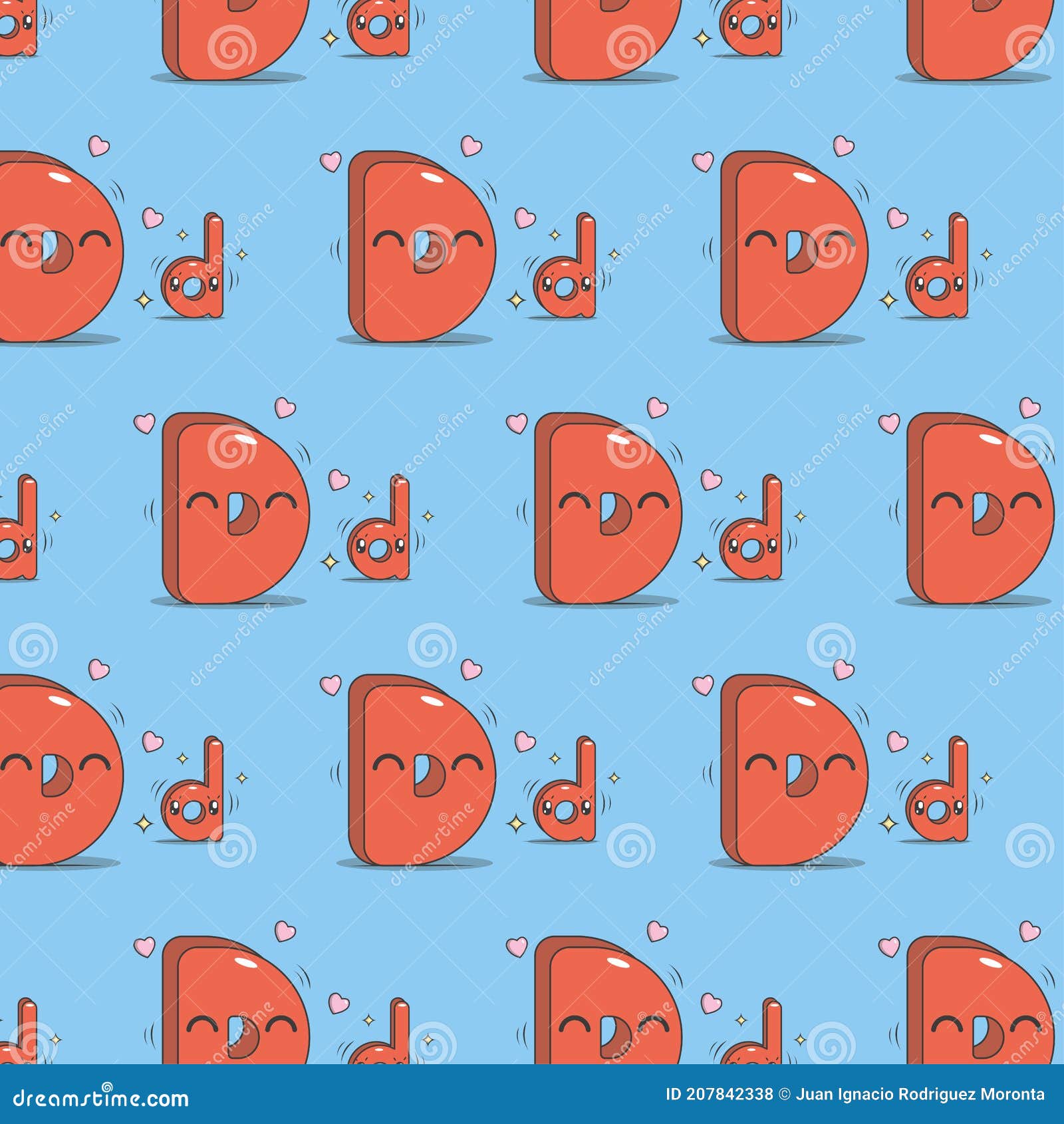 Letter D Kawaii Style Pattern Stock Vector - Illustration of card ...