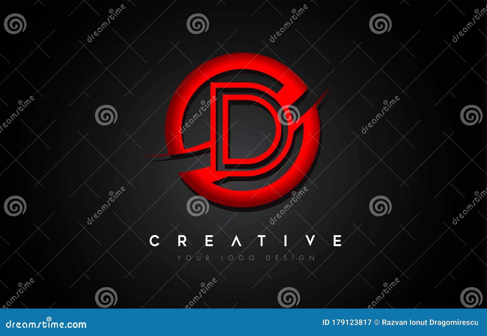 Letter D Logo with a Red Circle Swoosh Design. Creative Uppercase ...