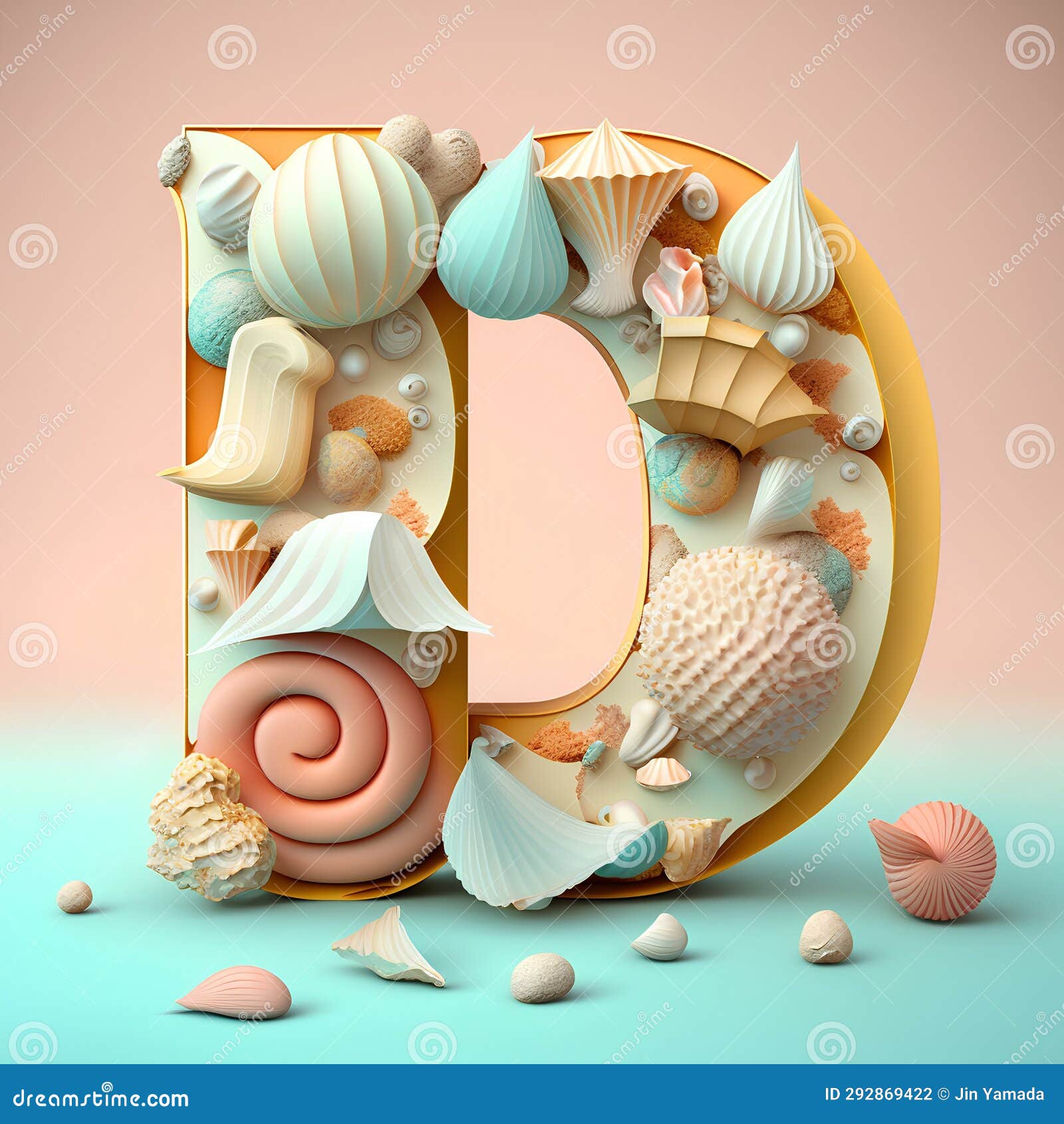 Letter D Made of Seashells. 3d Render Illustration Isolated on ...