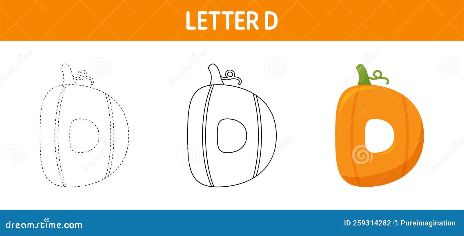 Letter D Pumpkin Tracing and Coloring Worksheet for Kids Stock Vector ...