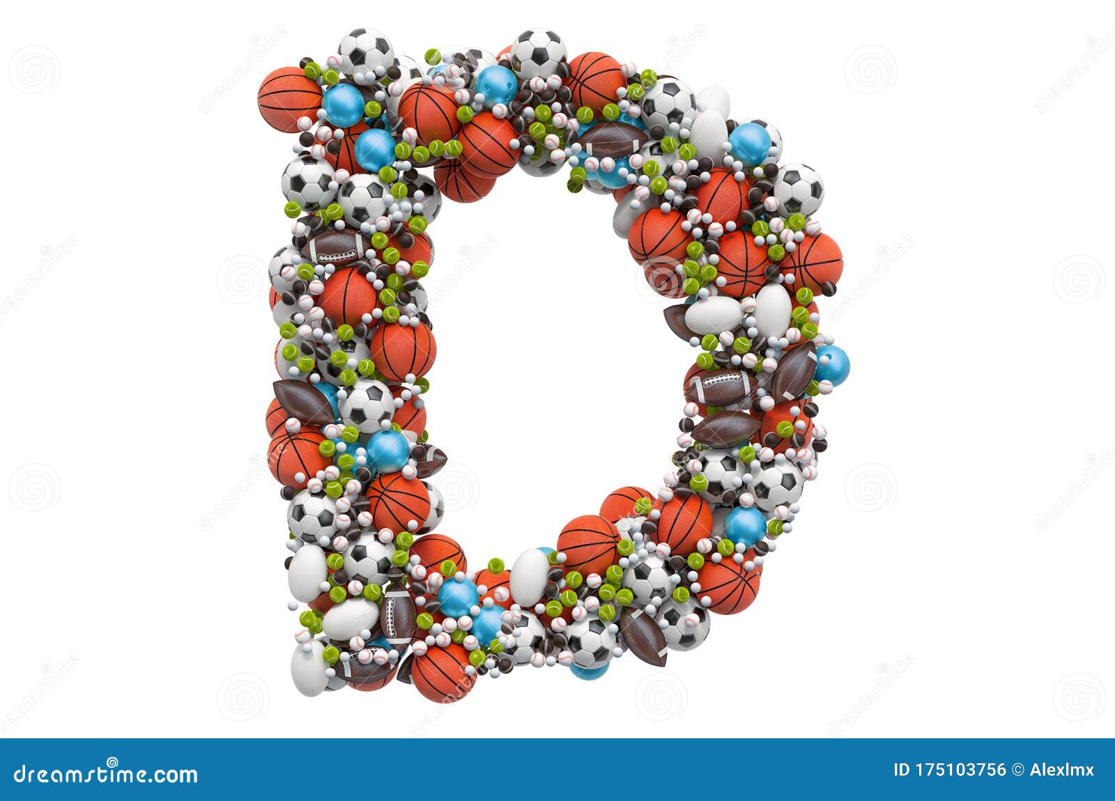 Letter D from Sport Gaming Balls, 3D Rendering Stock Illustration ...