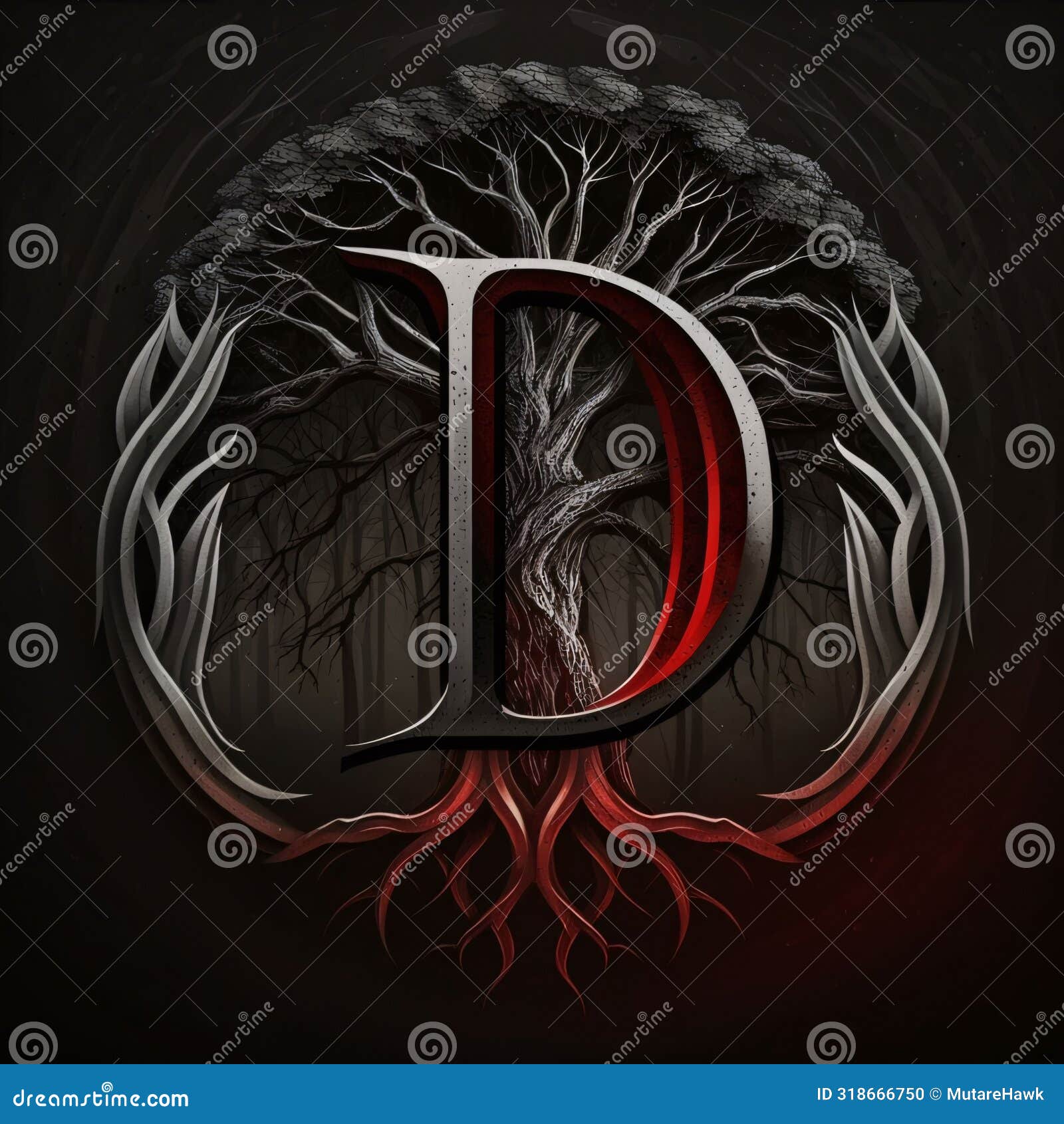 Letter D with Tree Roots. Vector Illustration Stock Illustration ...