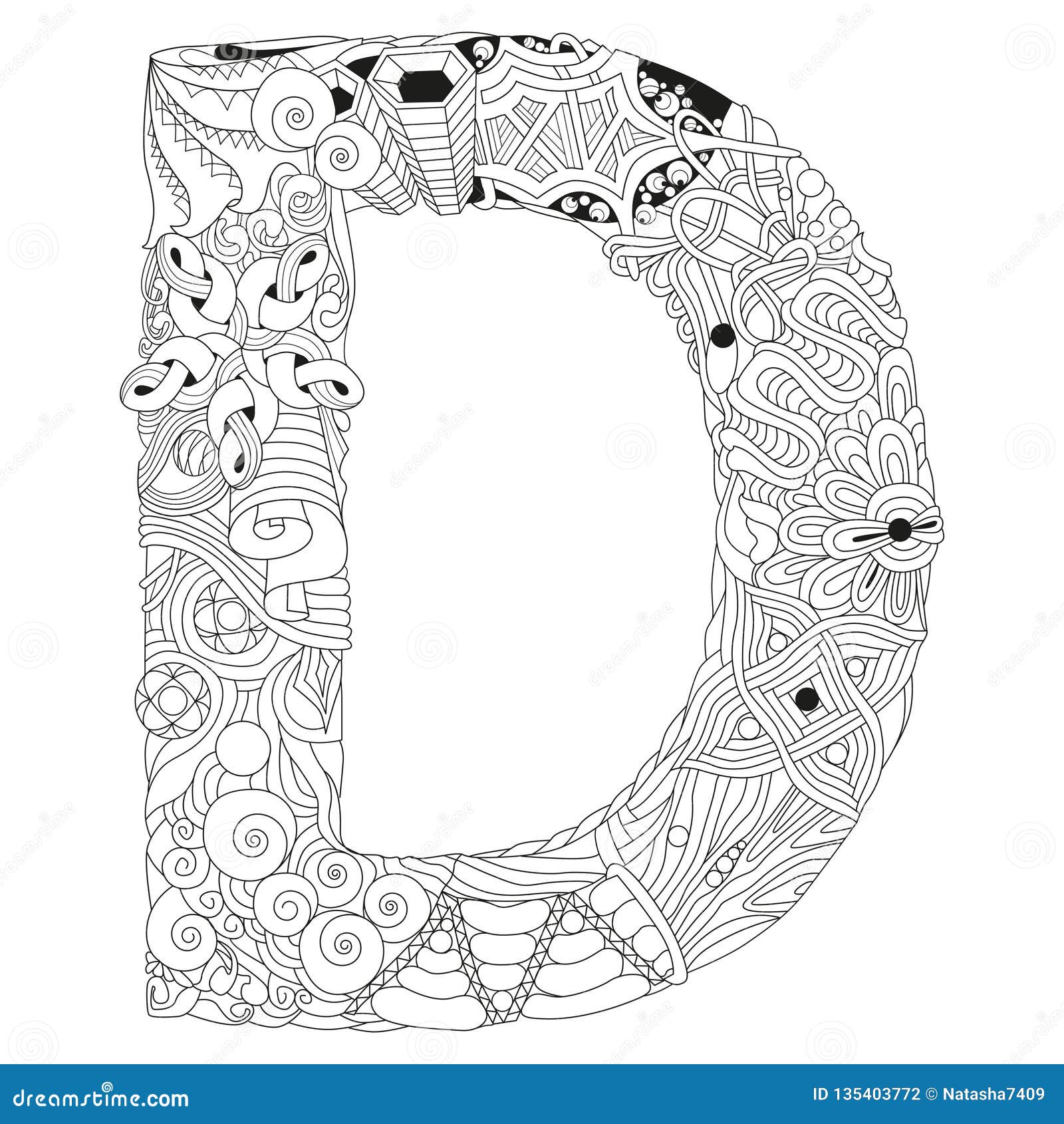 Letter D Zentangle. Vector Decorative Object for Coloring Stock Vector ...