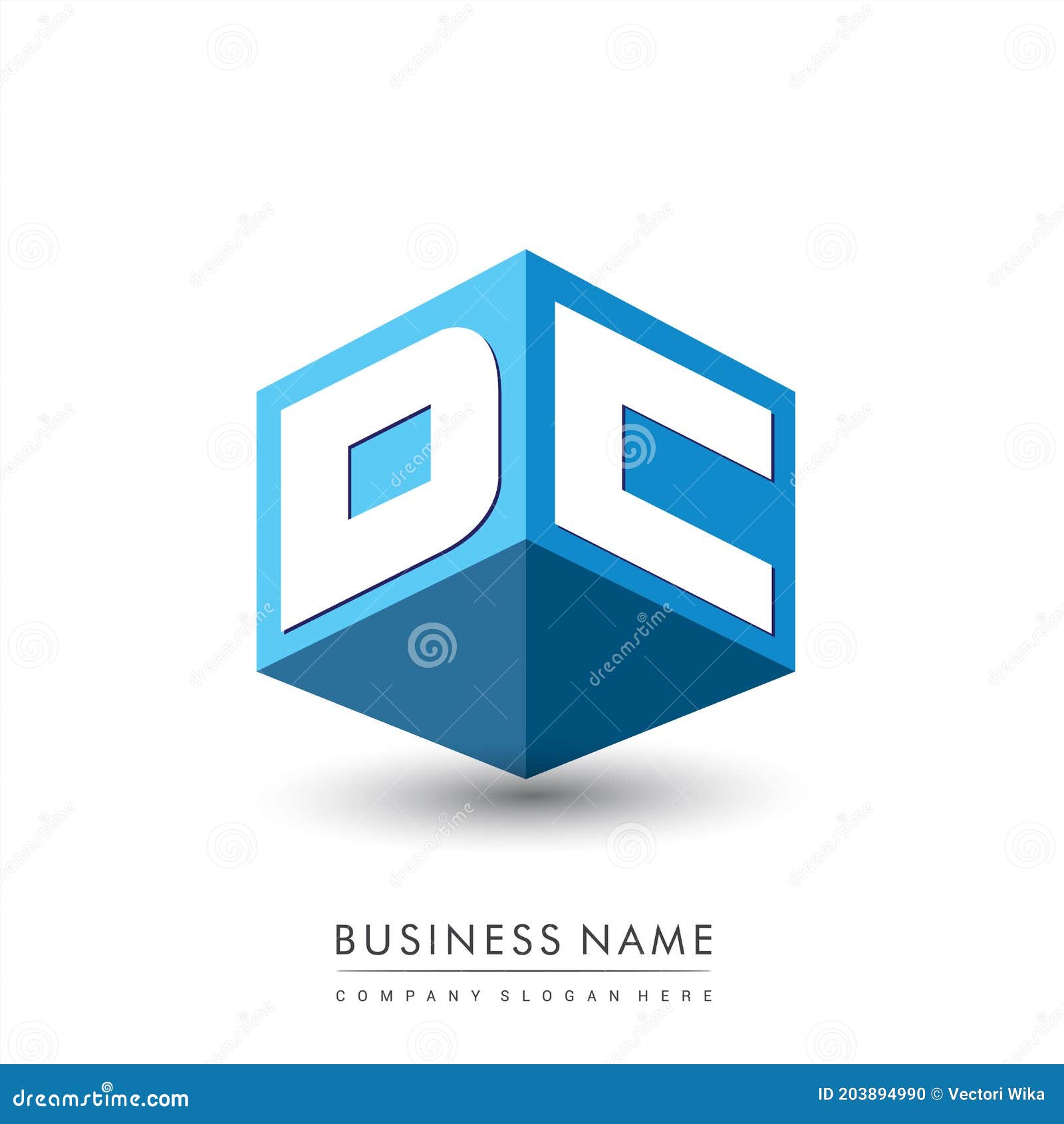 Letter DC Logo in Hexagon Shape and Blue Background, Cube Logo with ...