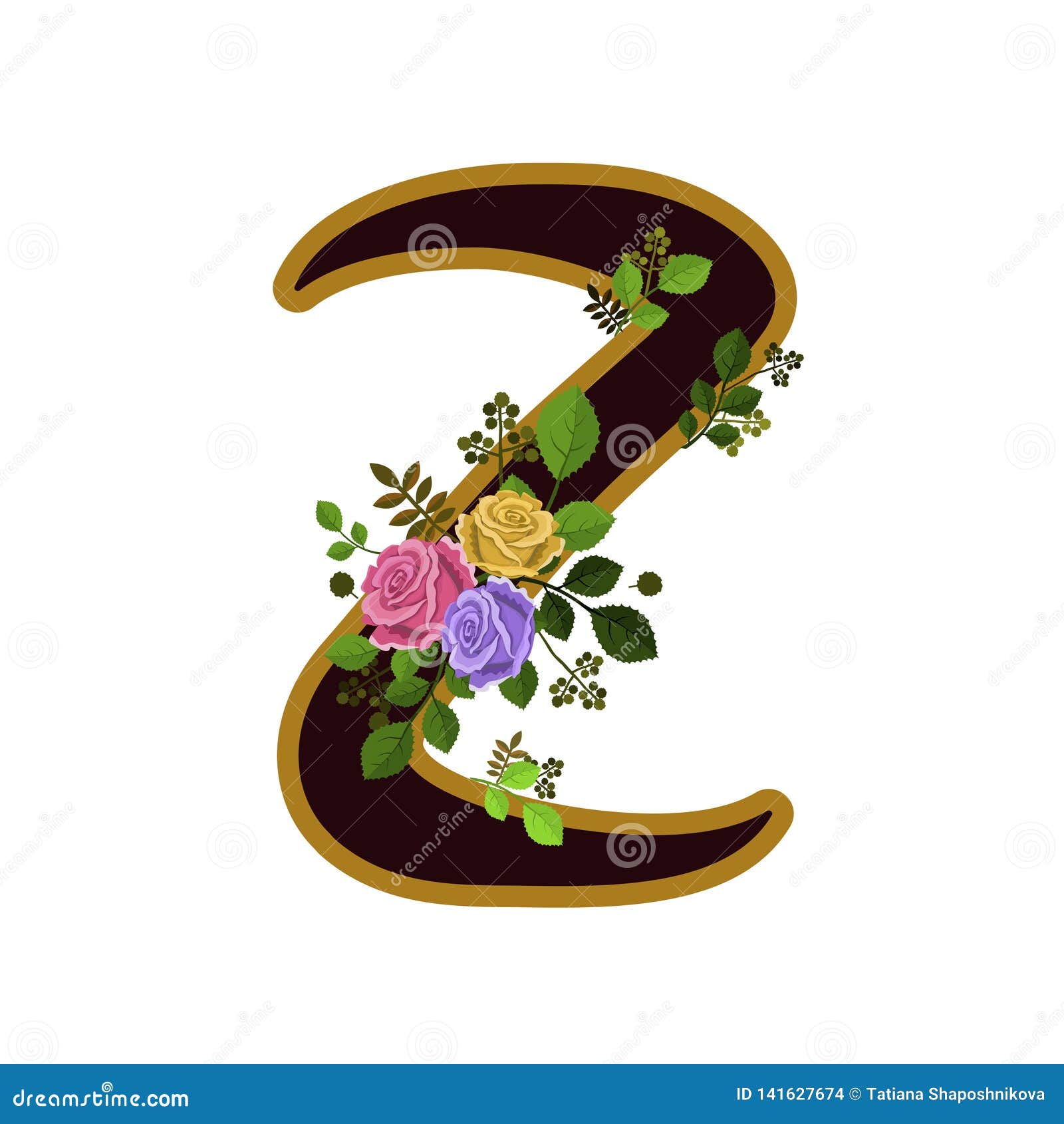 Letter Decorated with Roses, Isolated on White Background Stock Vector ...