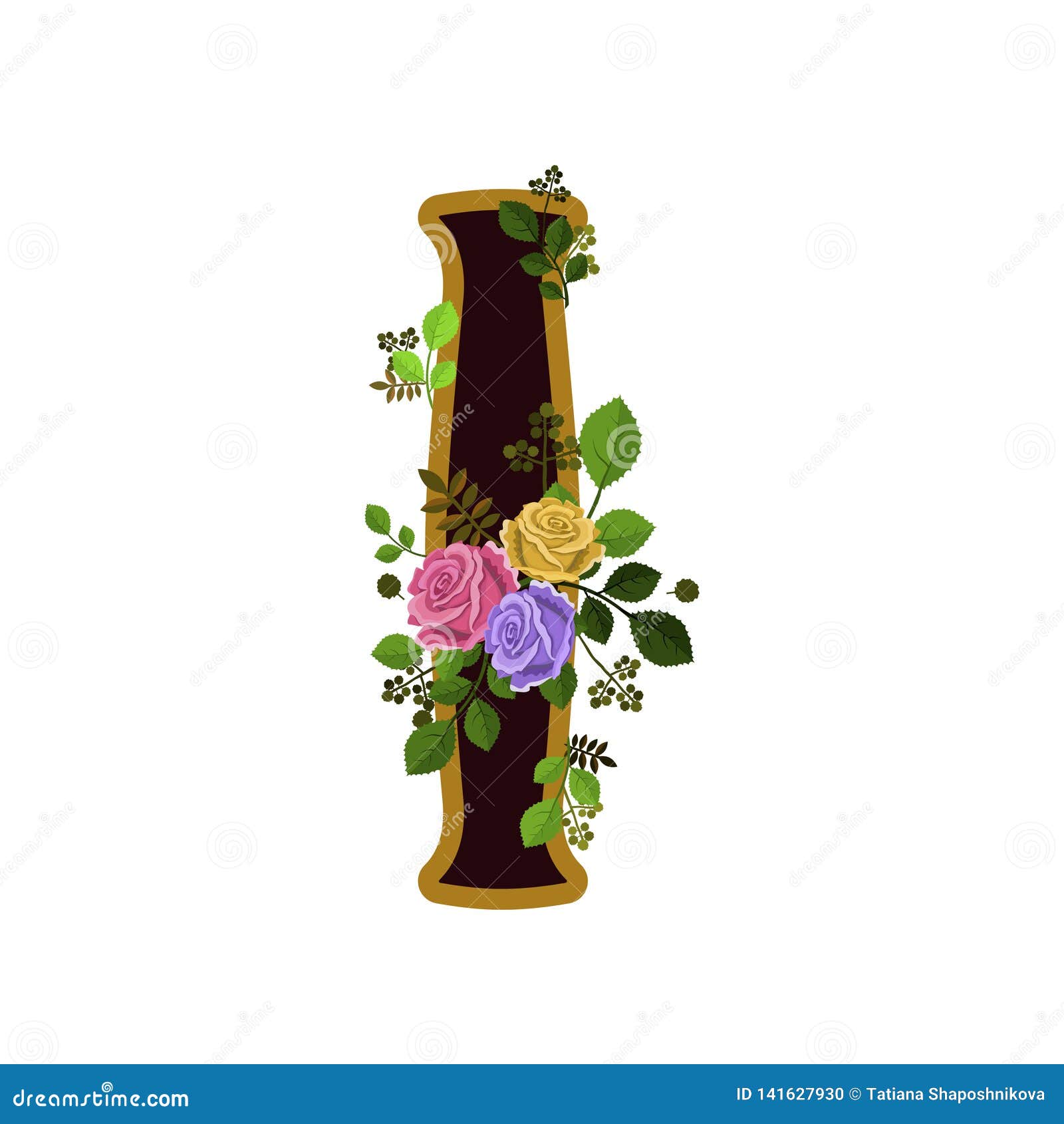 Letter Decorated with Roses, Isolated on White Background Stock Vector ...