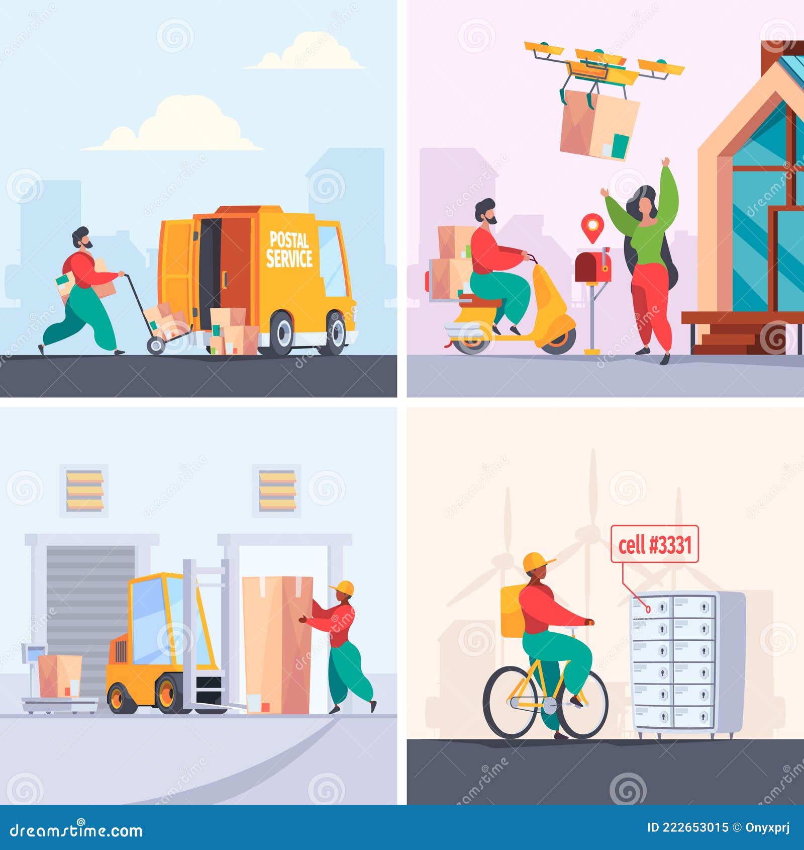 Delivery To Post Office, Woman Standing At Reception Desk To Receive ...