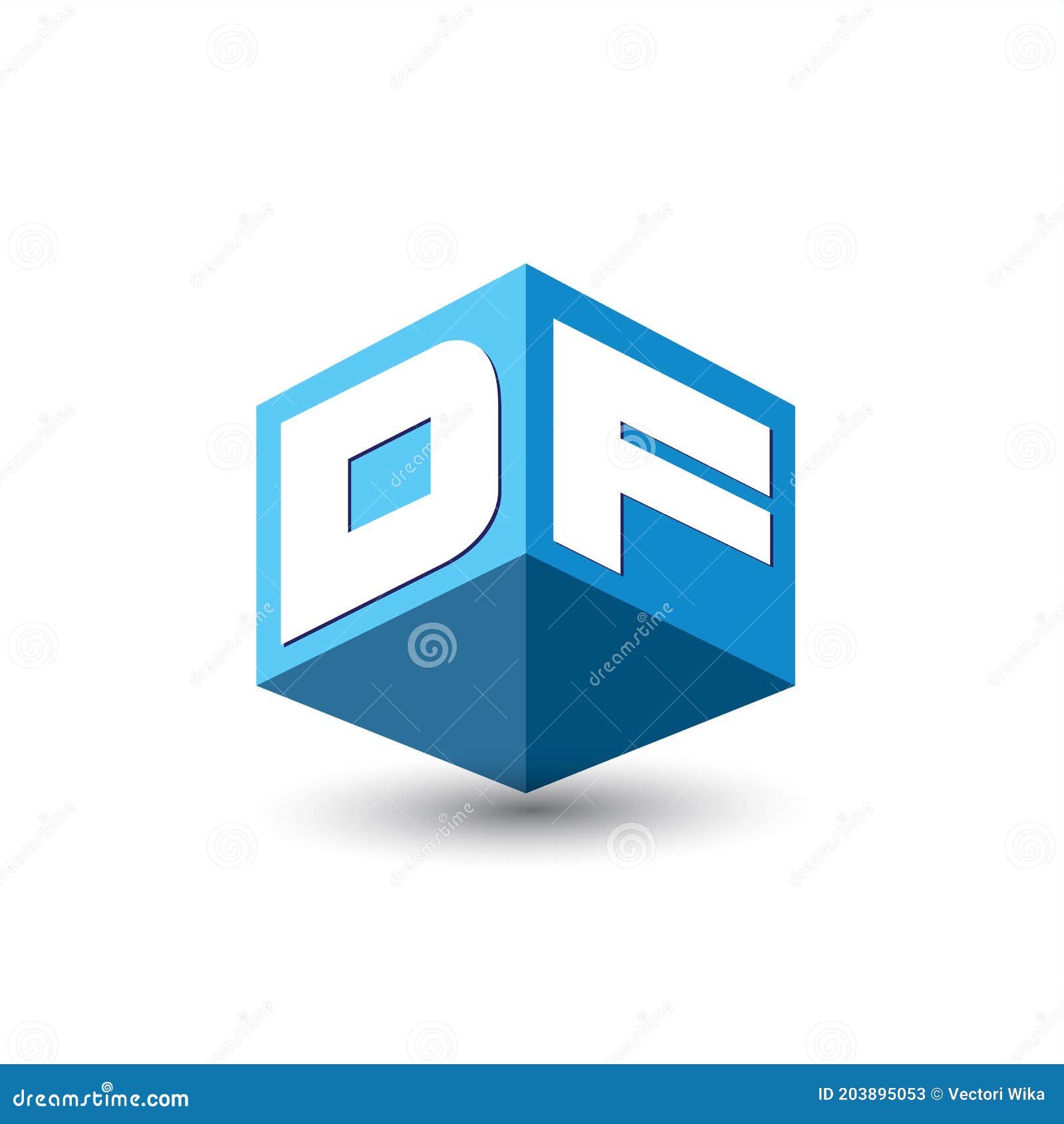 Letter DF Logo in Hexagon Shape and Blue Background, Cube Logo with ...