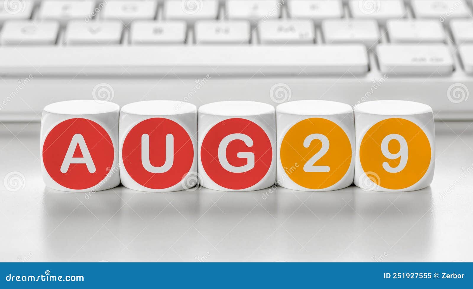 Letter Dice in Front of a Keyboard - August 29 Stock Image - Image of ...