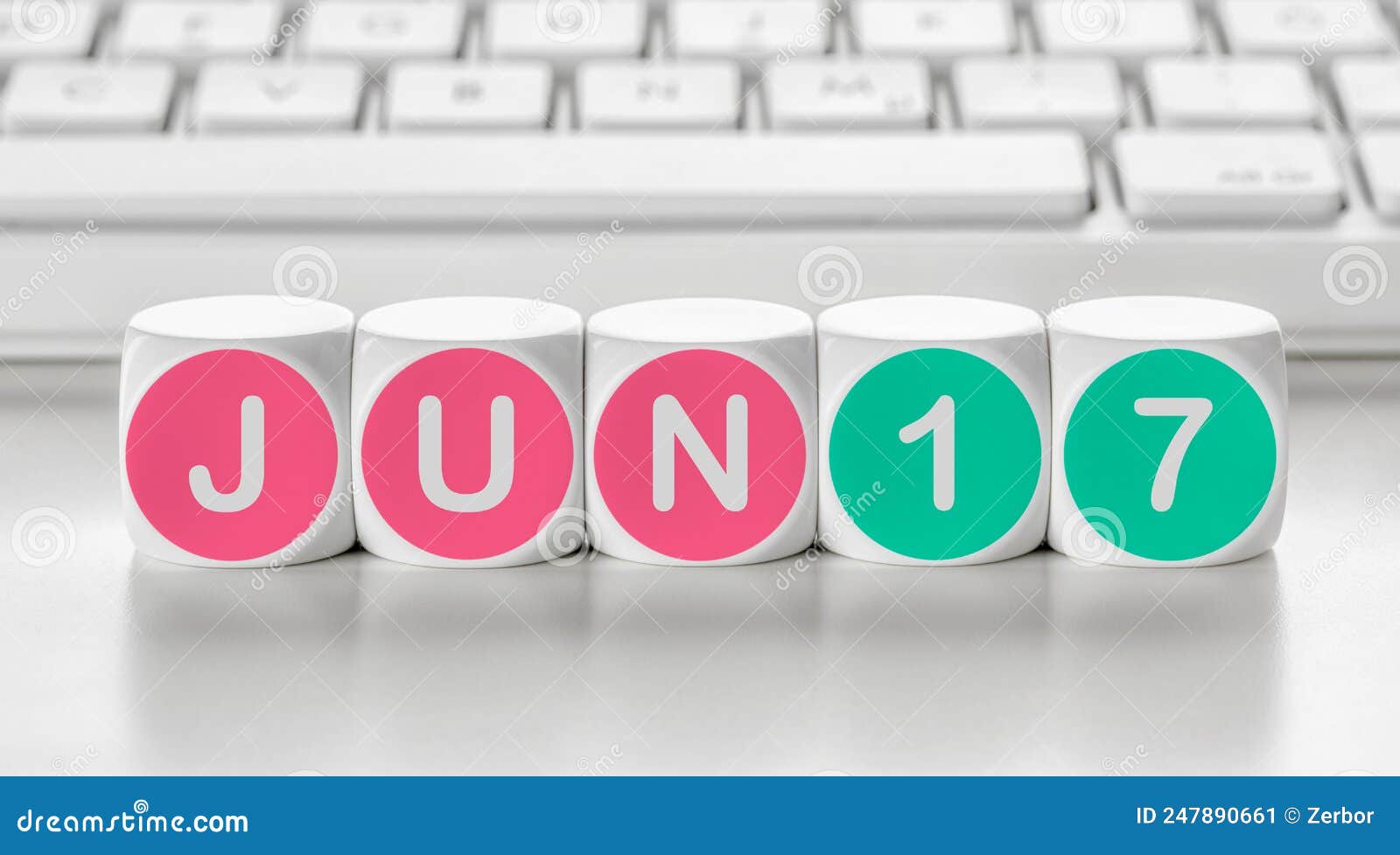 Letter Dice in Front of a Keyboard - June 17 Stock Image - Image of ...