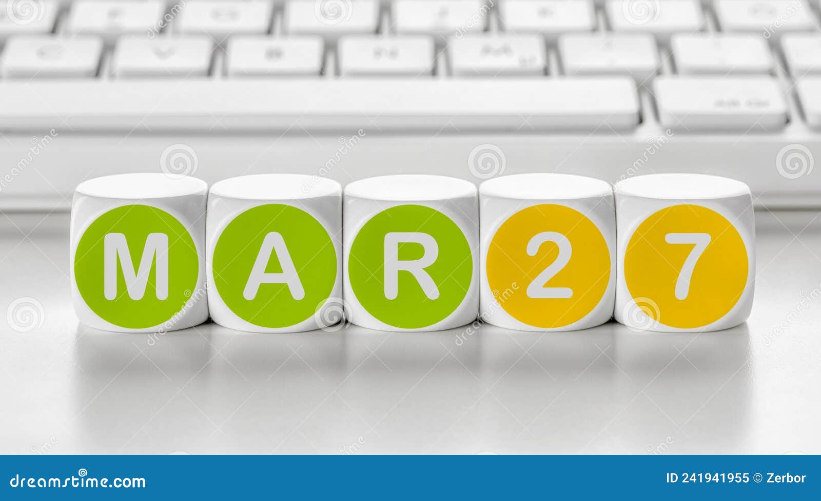 Letter Dice in Front of a Keyboard - March 27 Stock Illustration ...