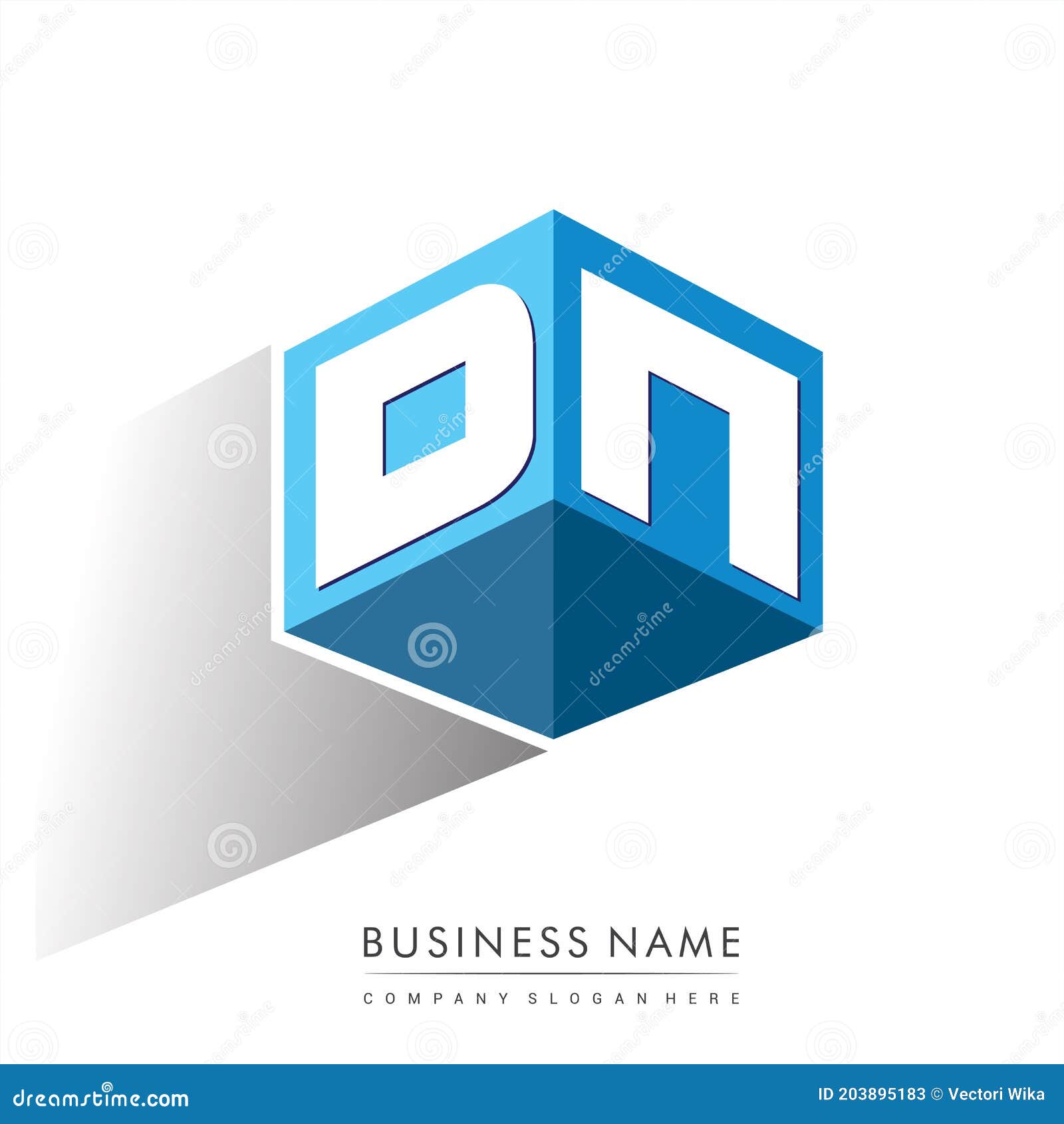 Letter DN Logo in Hexagon Shape and Blue Background, Cube Logo with ...