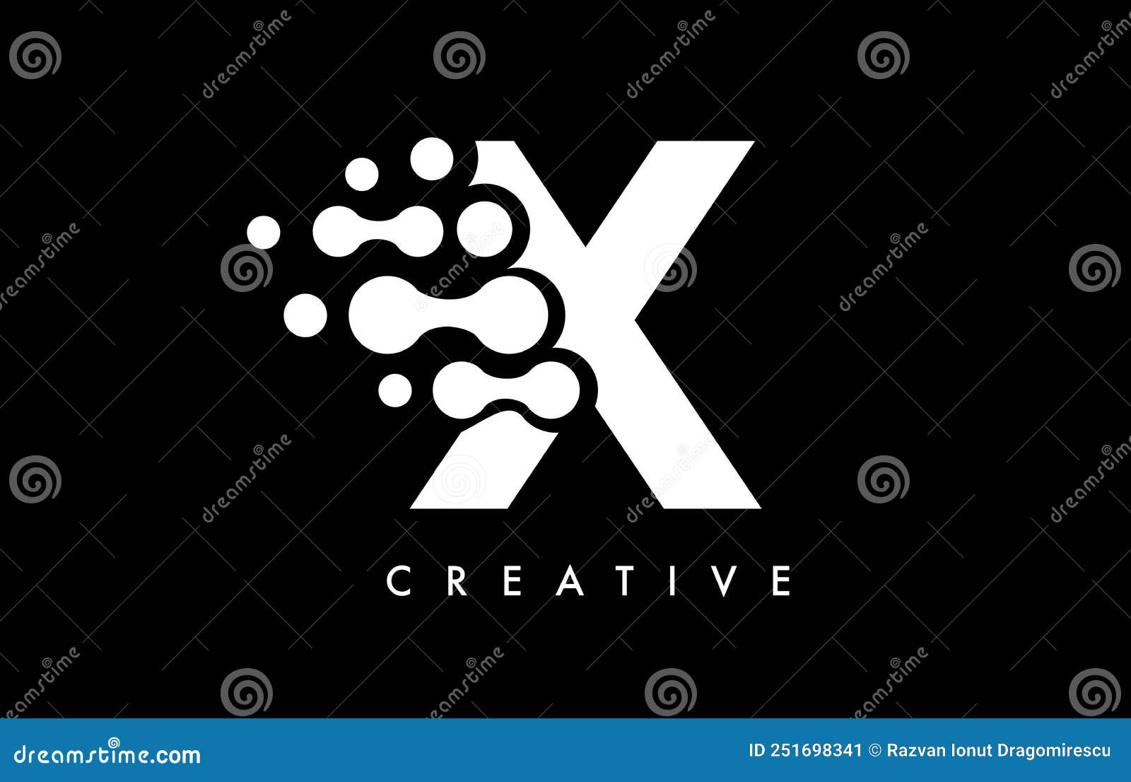 Letter X Dots Logo Design with Black and White Colors on Black ...