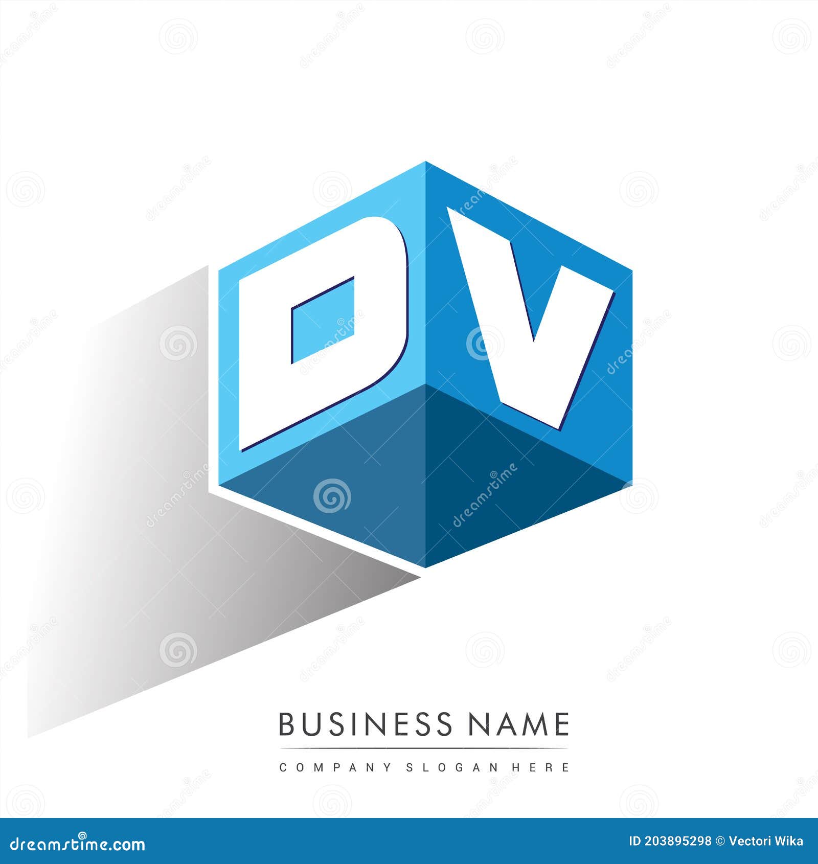 Letter DV Logo in Hexagon Shape and Blue Background, Cube Logo with ...