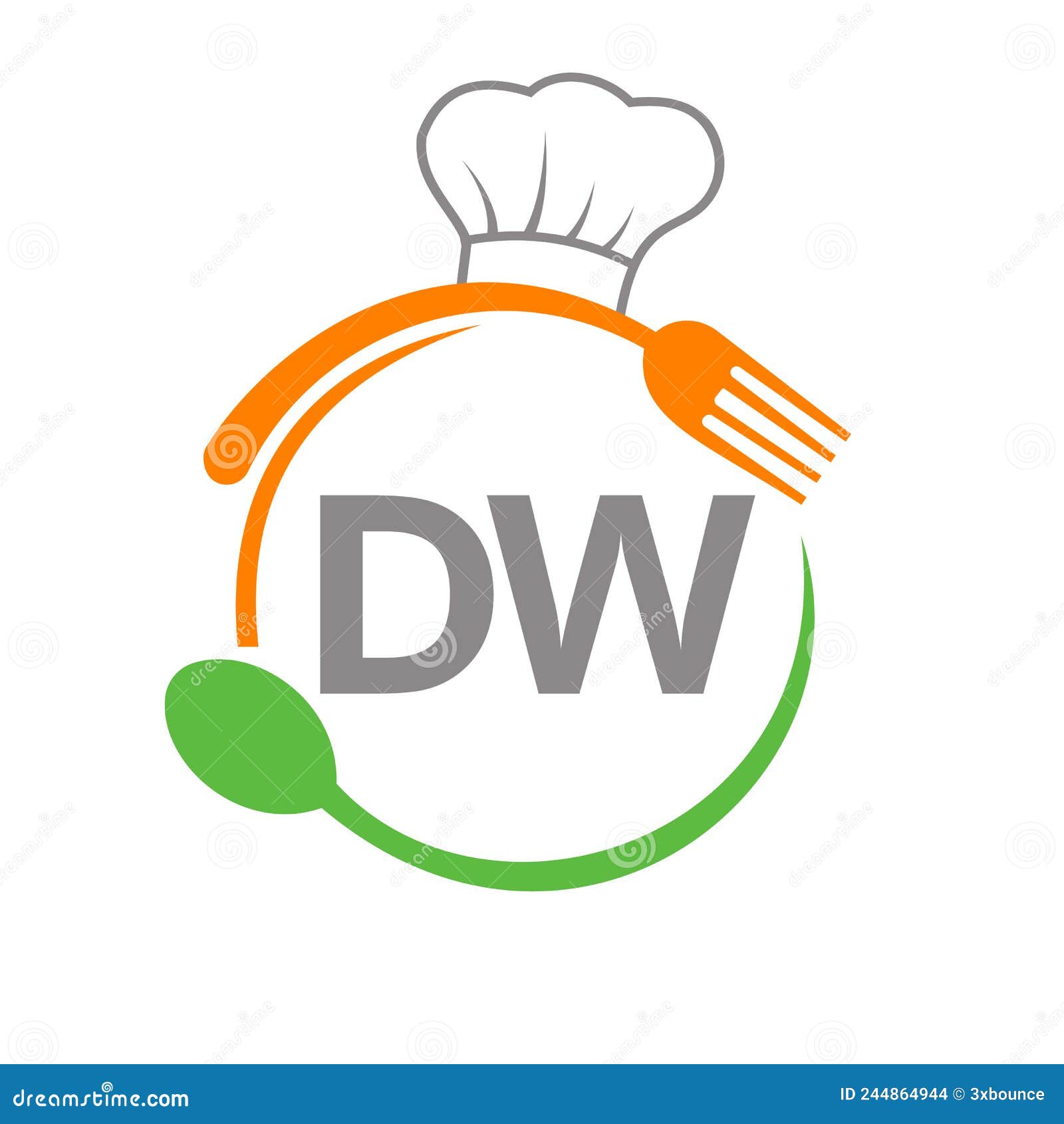 Letter DW Restaurant Logo with Chef Hat Spoon and Fork Template ...