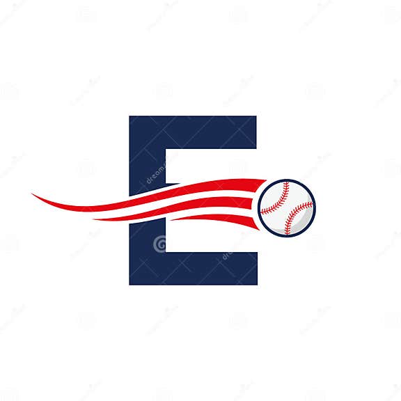 Letter E Baseball Logo Concept with Moving Baseball Icon Vector ...