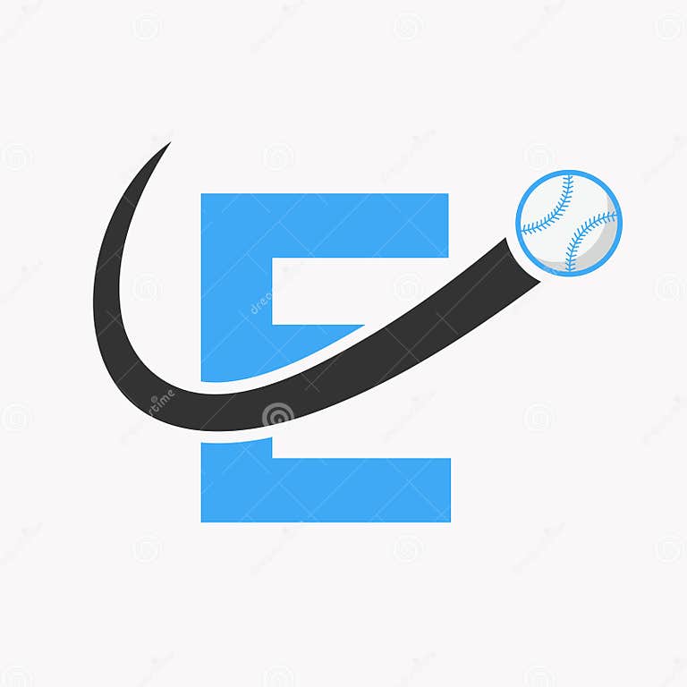 Letter E Baseball Logo Concept with Moving Baseball Icon Vector ...