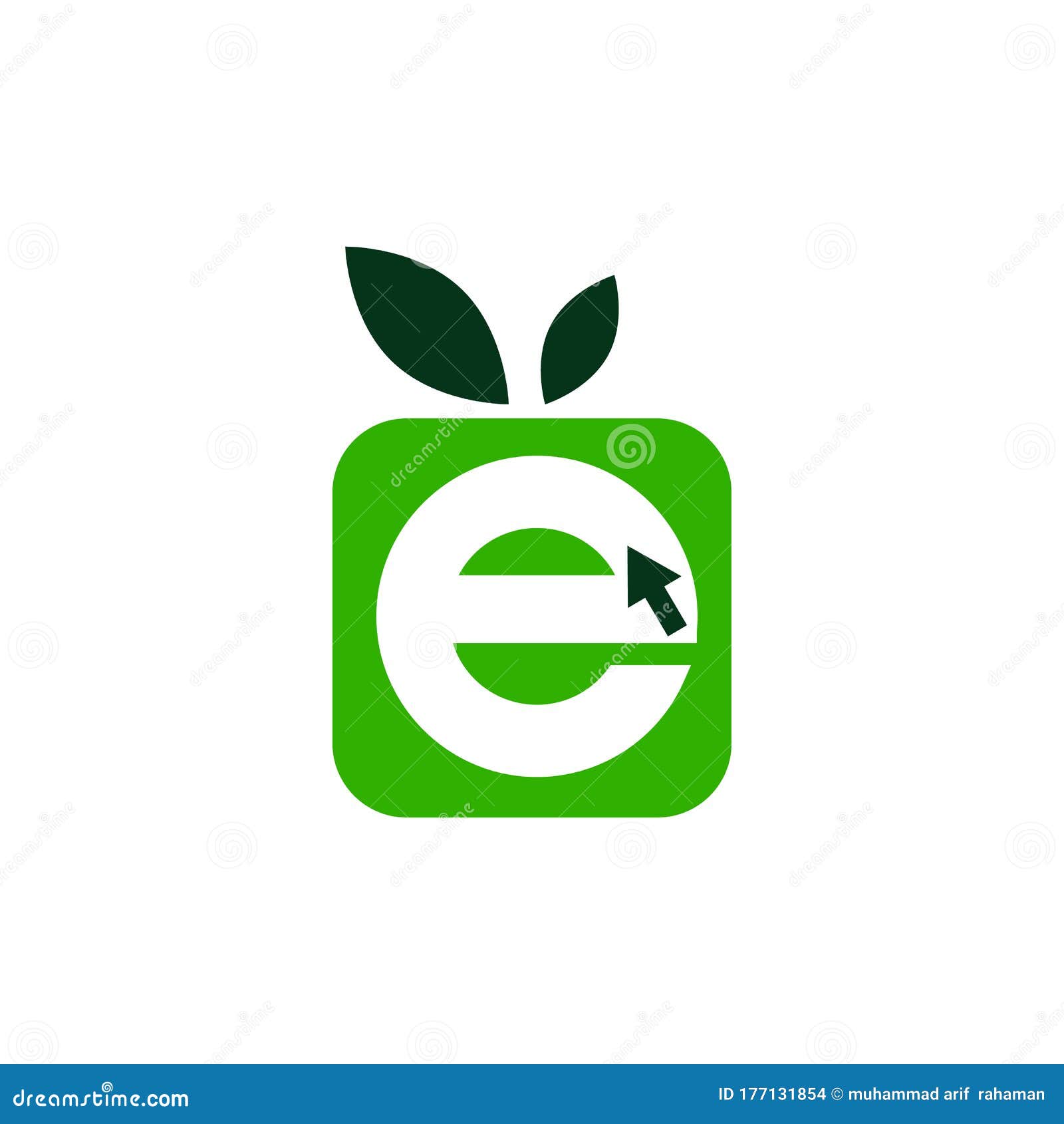 The Letter E In A Box With Leaves On White Background Stock ...