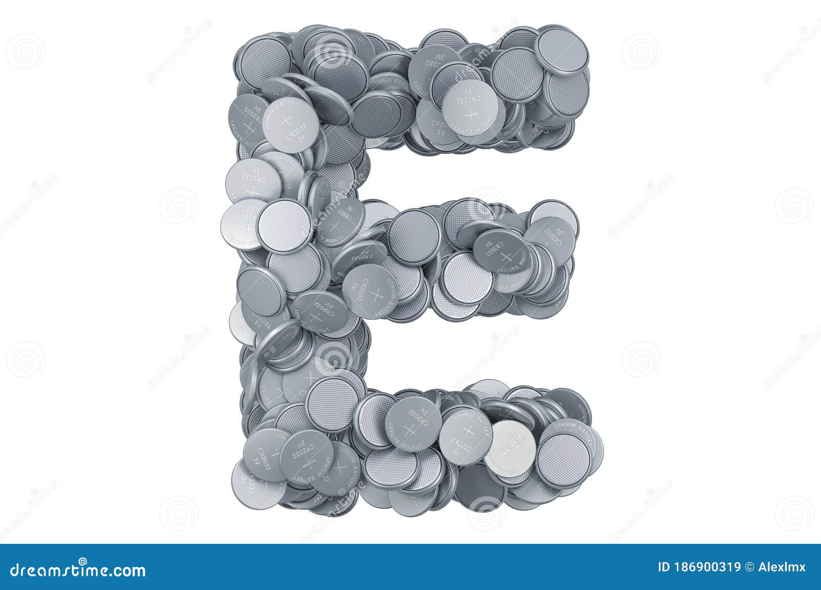 Letter E from Button Cells, 3D Rendering Stock Illustration ...