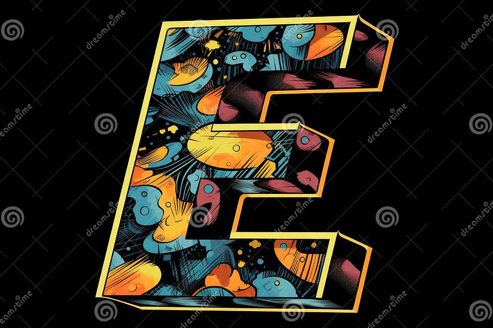 Letter E, Comic Book Style, on Black Background Stock Illustration ...