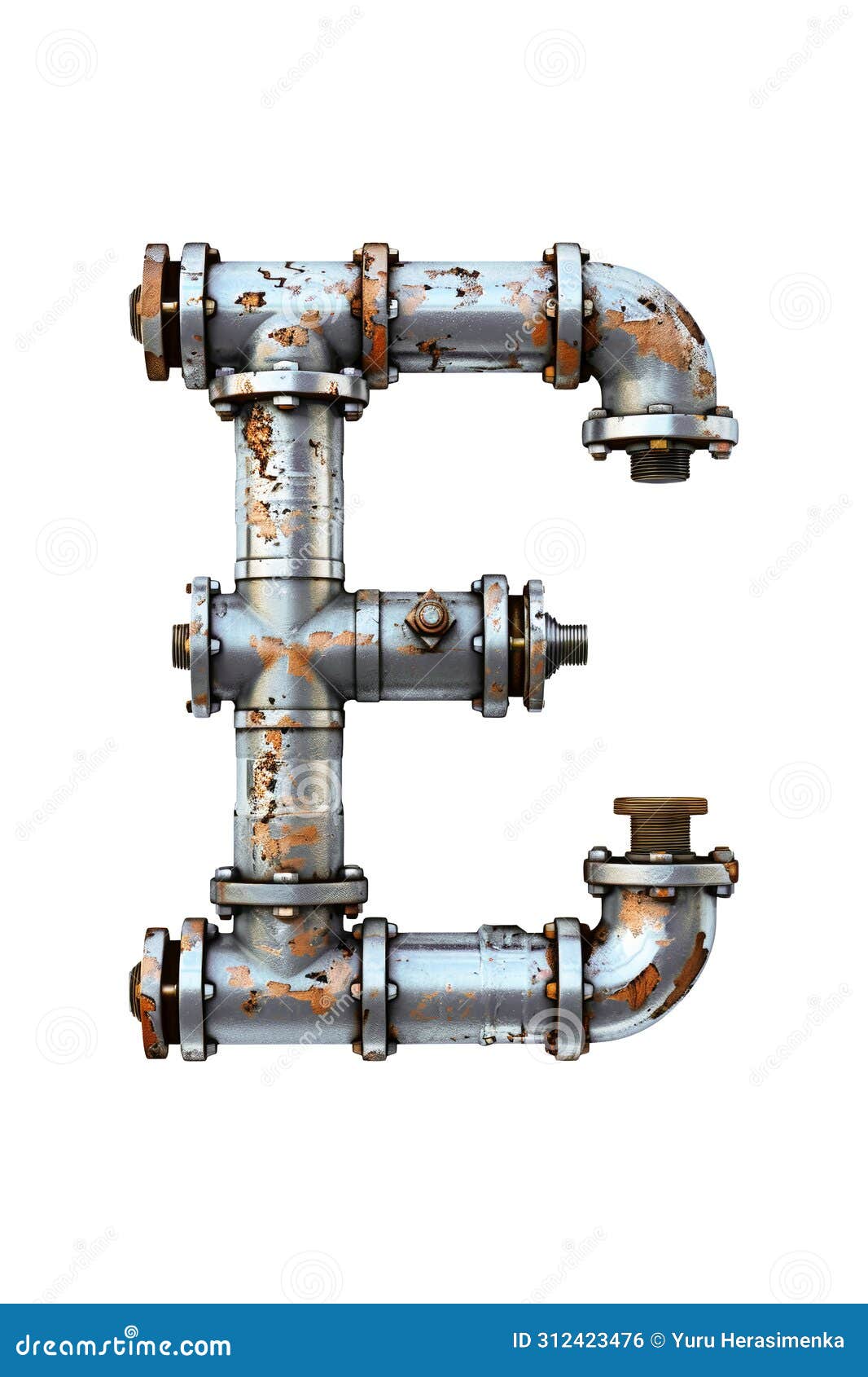 The Letter E is Creatively Assembled Using Interconnected Metal Pipes ...