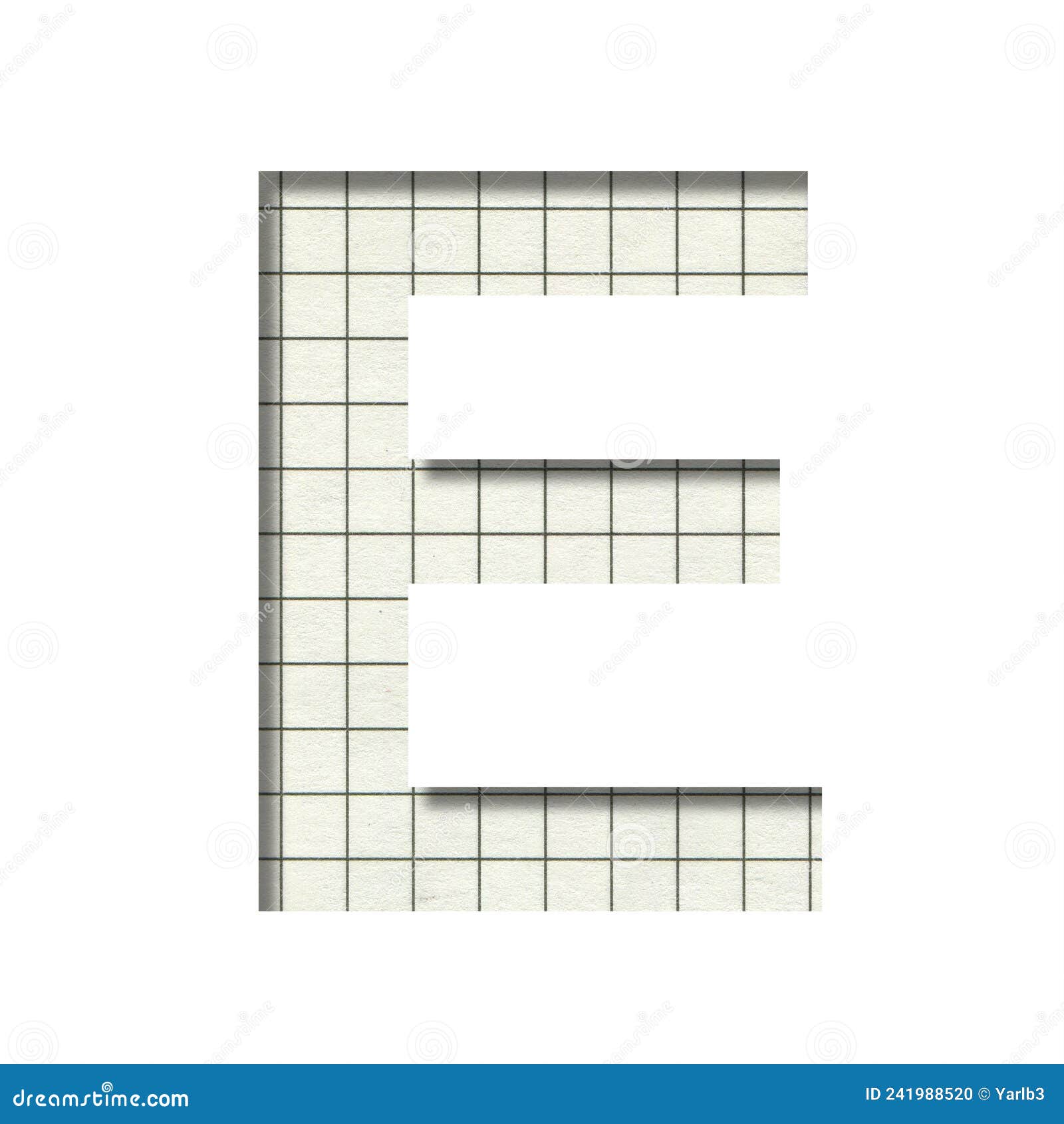 Letter E Cut Out of White Paper on the Background of a School Notebook ...
