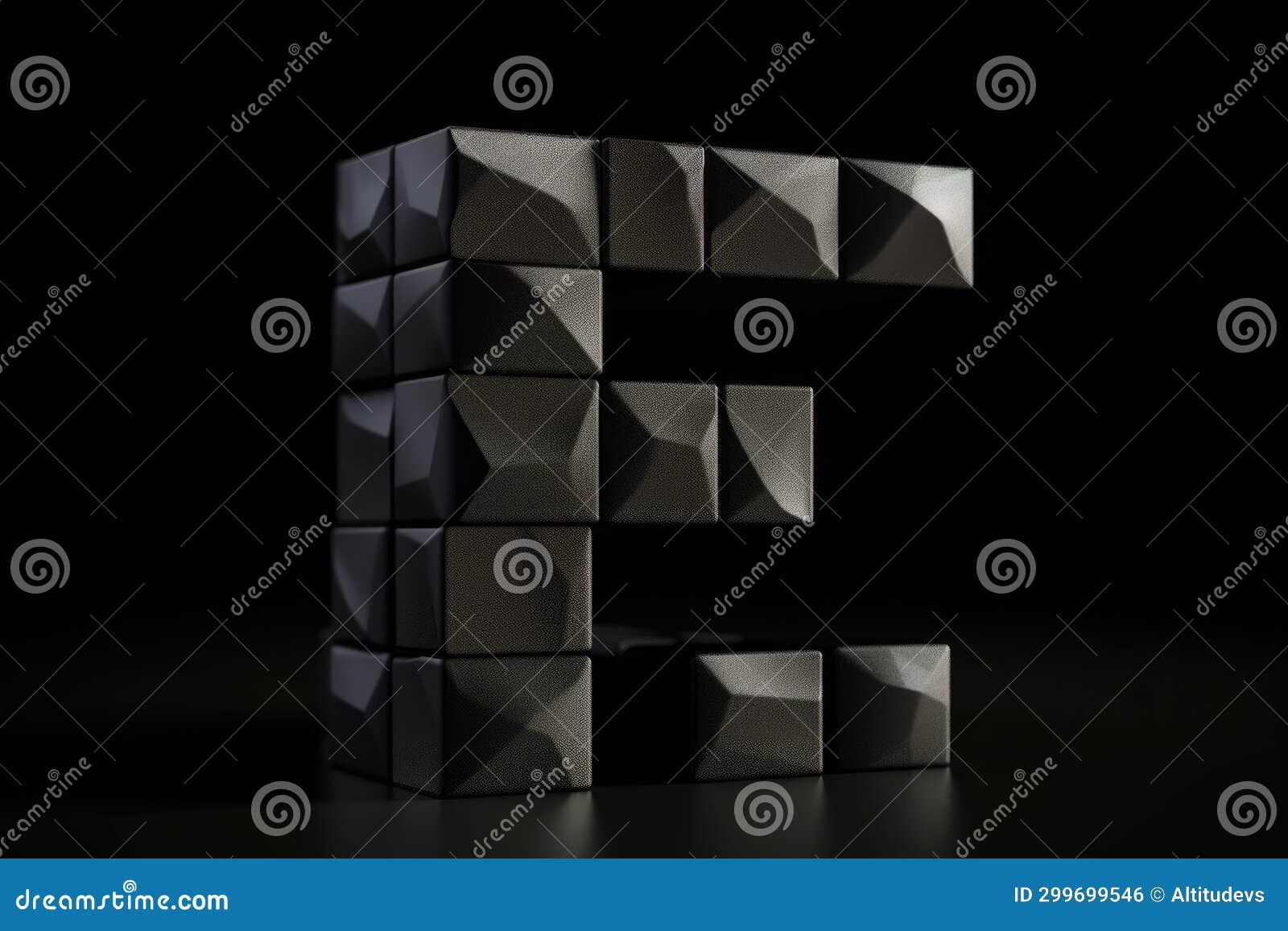 Letter E, 3d Block Letters Style, on Black Background Stock ...