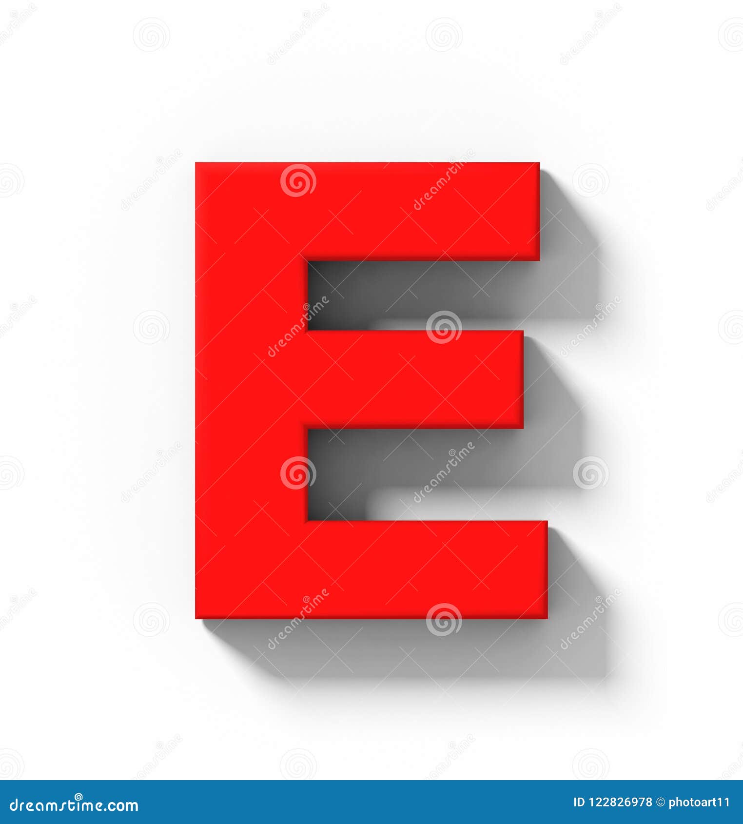 Letter E 3D Red Isolated on White with Shadow - Orthogonal Projection ...