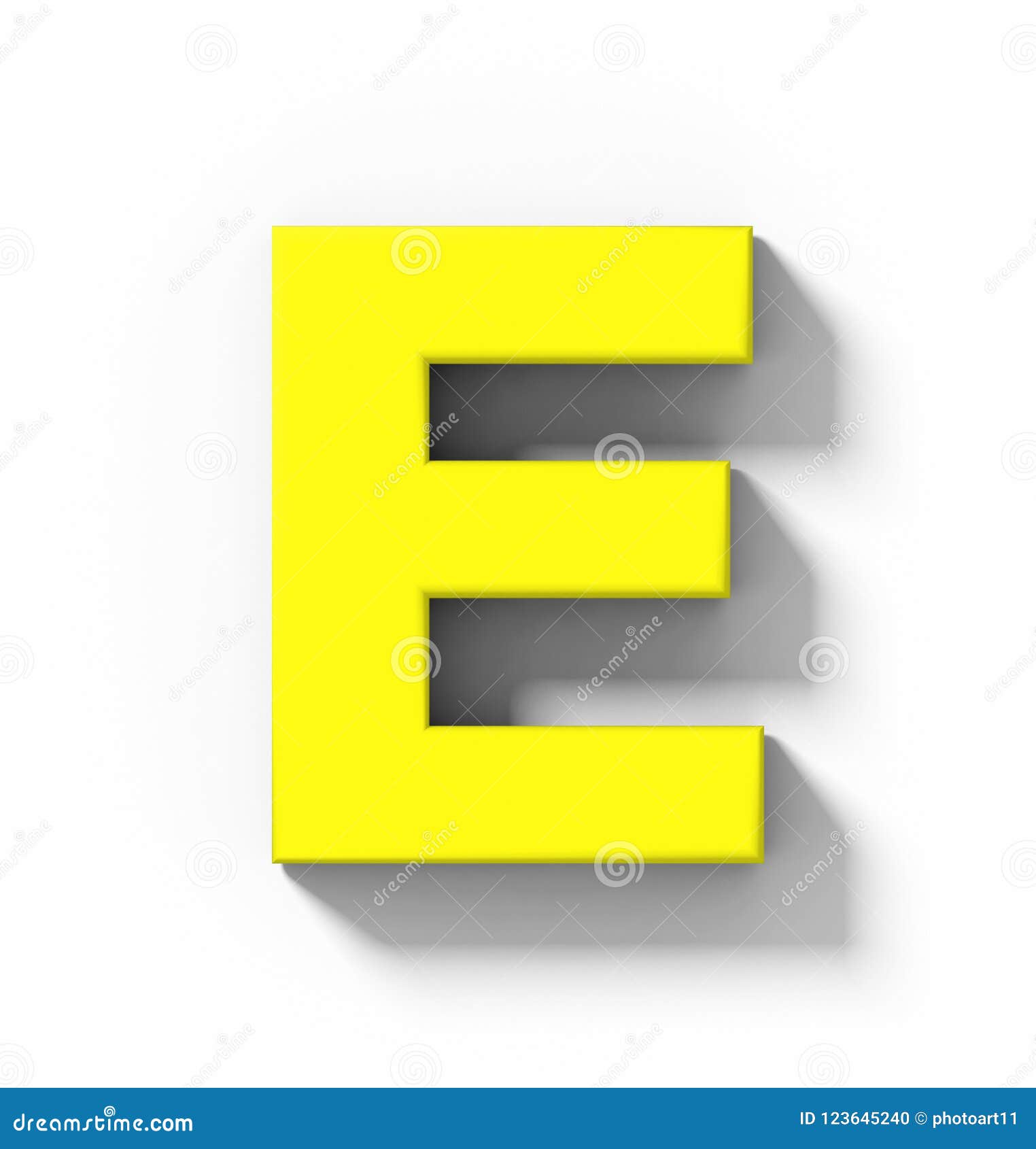 Letter E 3D Yellow Isolated on White with Shadow - Orthogonal Pr Stock ...