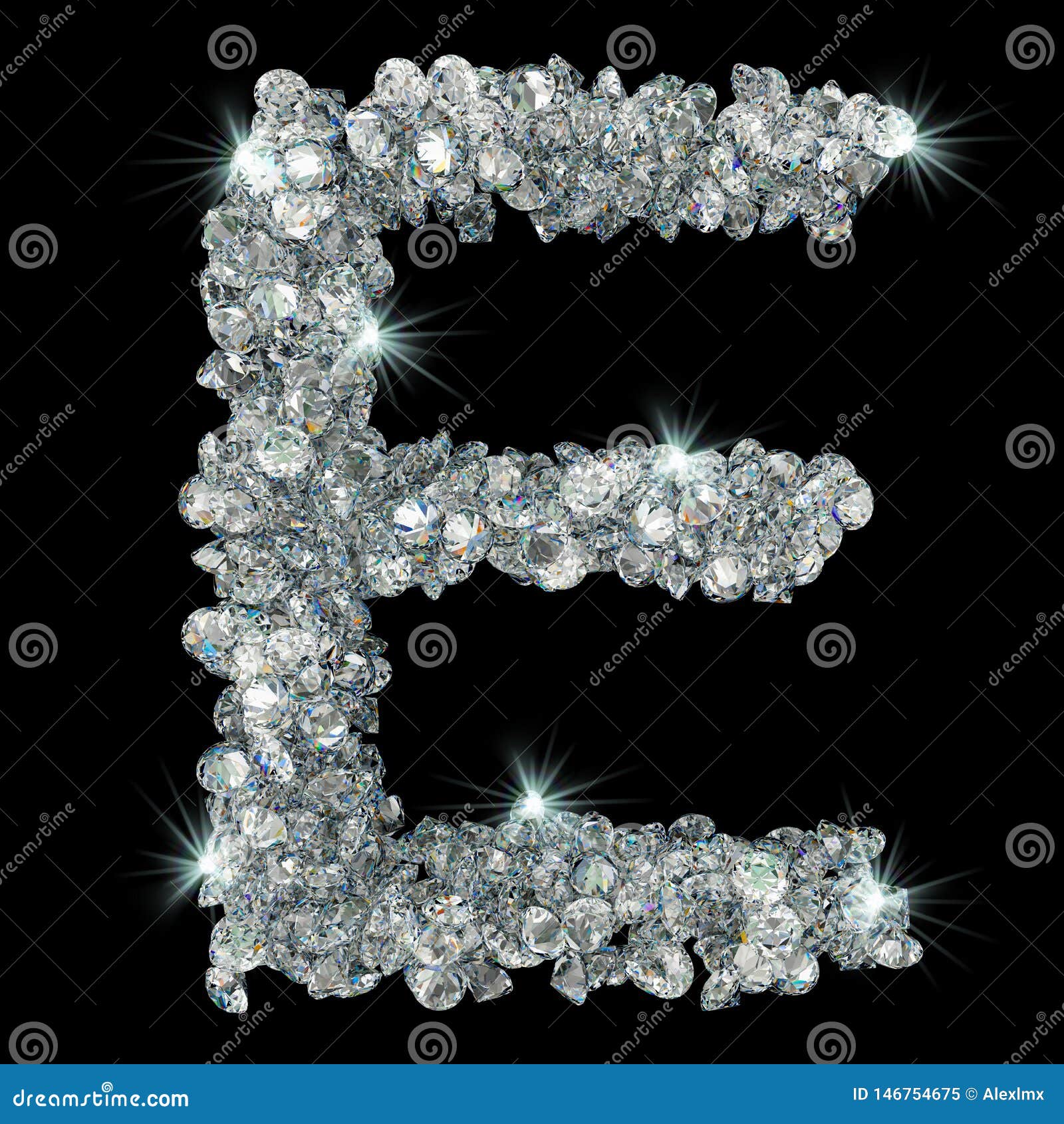 Letter E from Diamonds. 3D Rendering Stock Illustration - Illustration ...